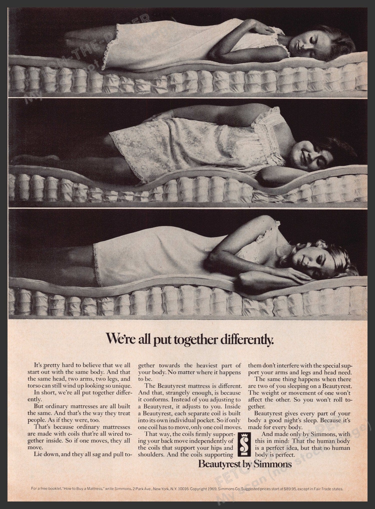 Vintage 1969 Beautyrest by Simmons Mattress Print Ad — Fetch-the-Paper