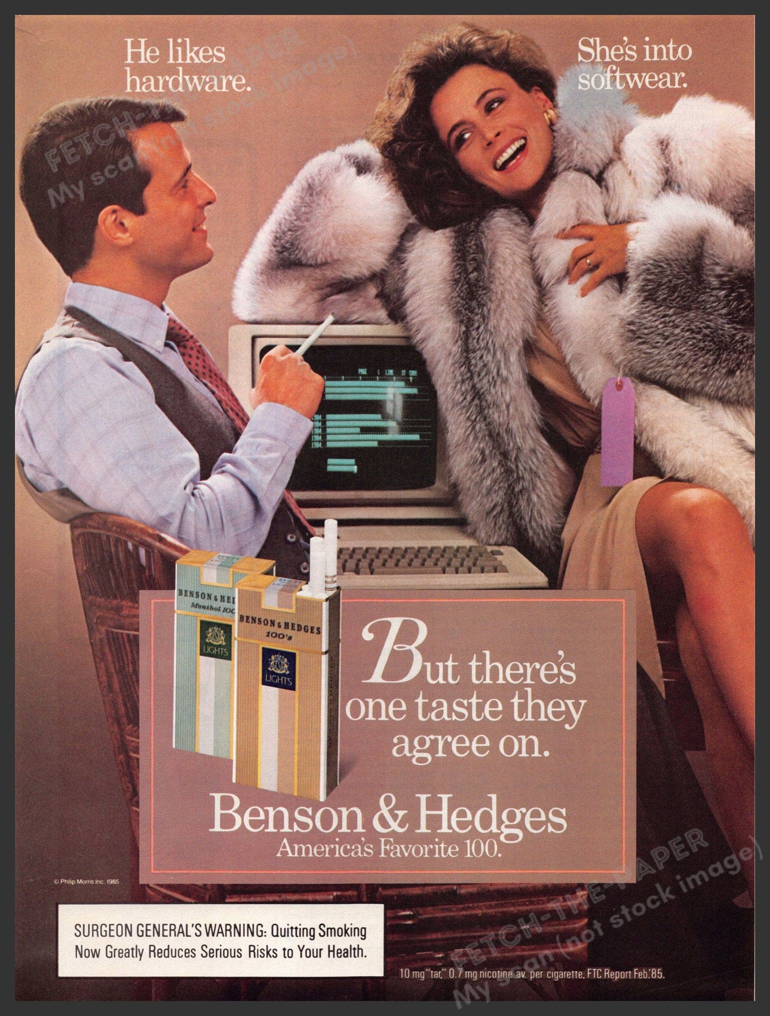 Benson & Hedges 1980s Magazine Print Ad 1985 Computer Hardware & Fur S ...