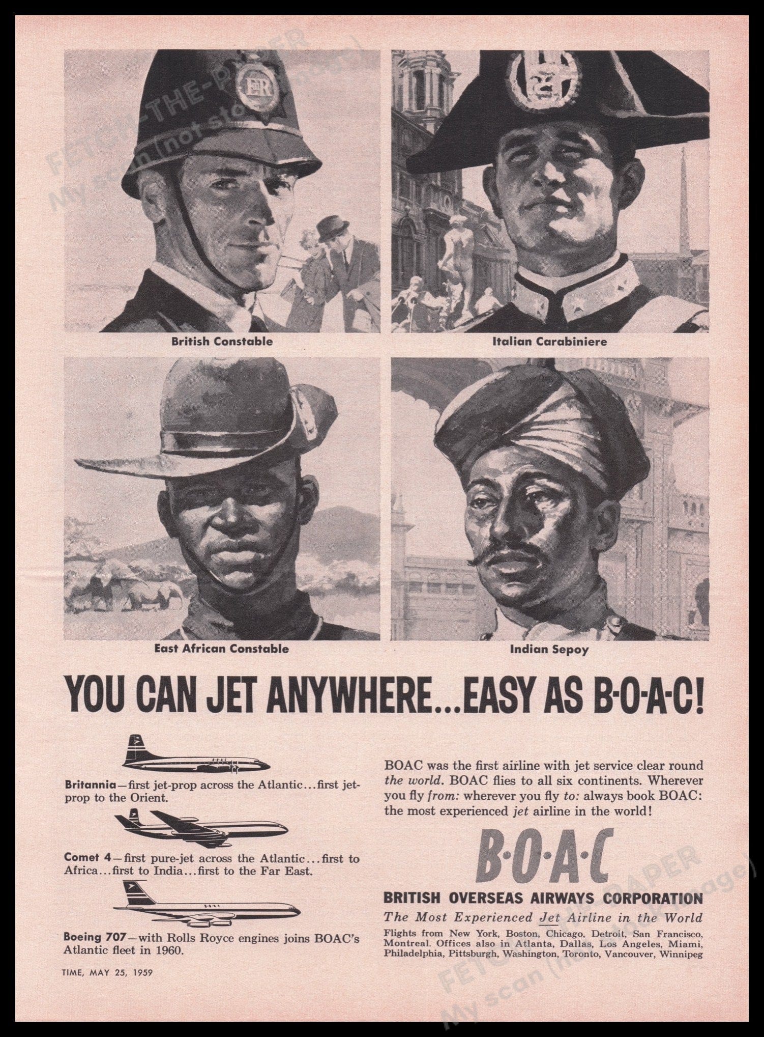 Vintage 1959 BOAC Jet Services Print Ad - Airline Memorabilia — Fetch ...