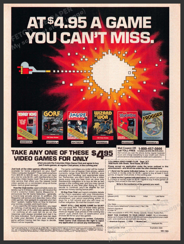 Columbia Video Game Club 1980s Magazine Print Advertisement 1983 ...