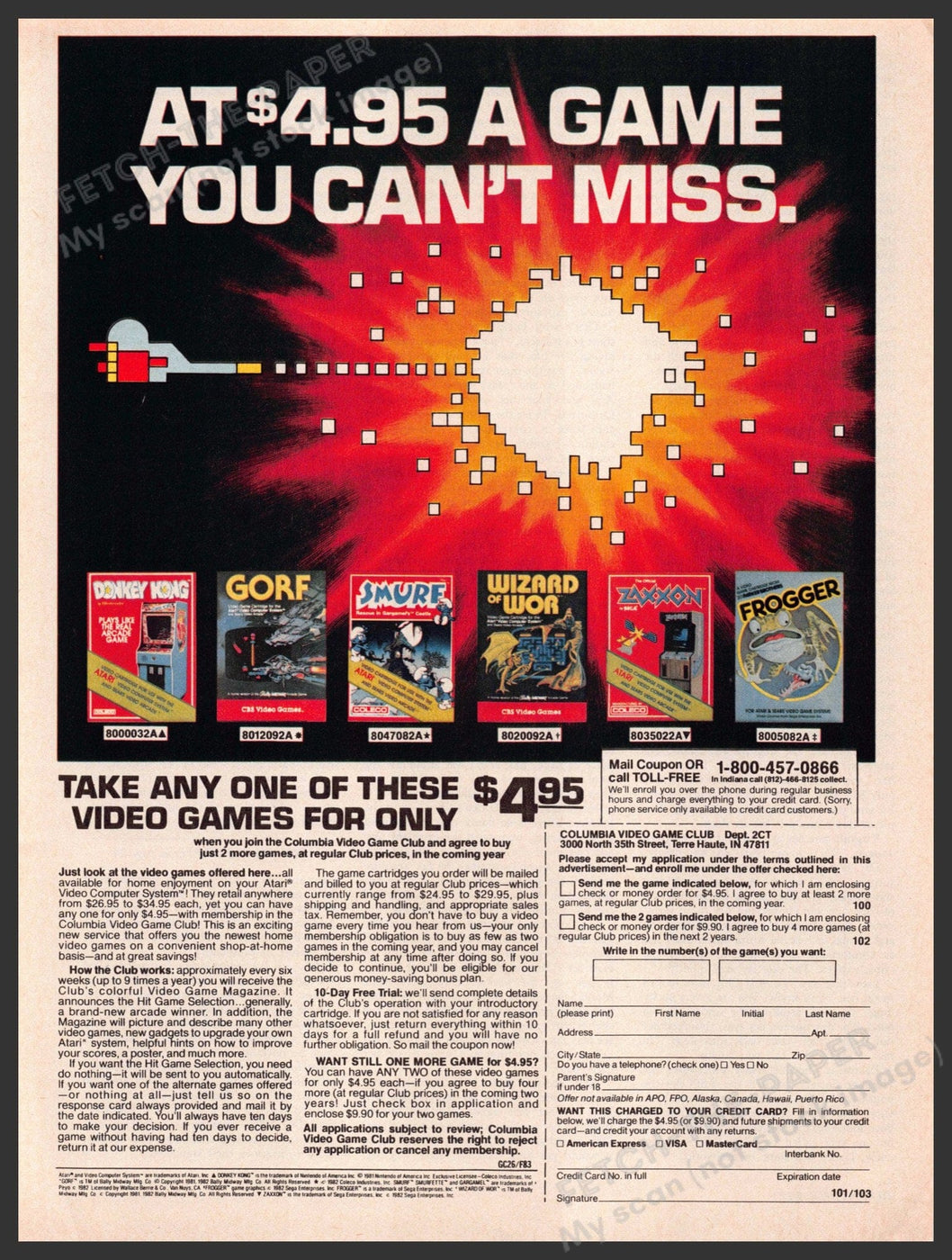 Columbia Video Game Club 1980s Magazine Print Advertisement 1983 ...