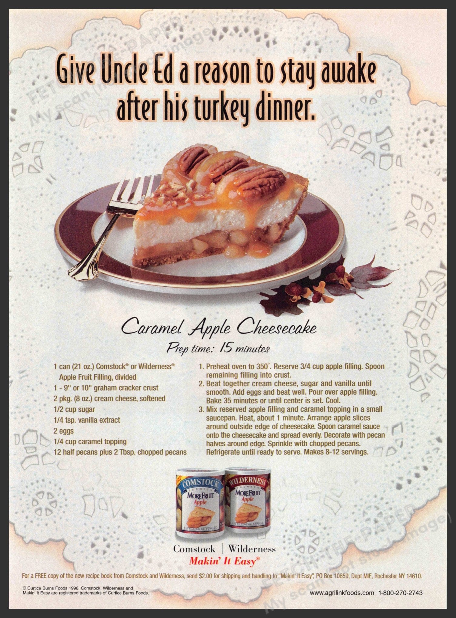 1998 Comstock Wilderness Caramel Apple Cheesecake Ad — Fetch-the-Paper