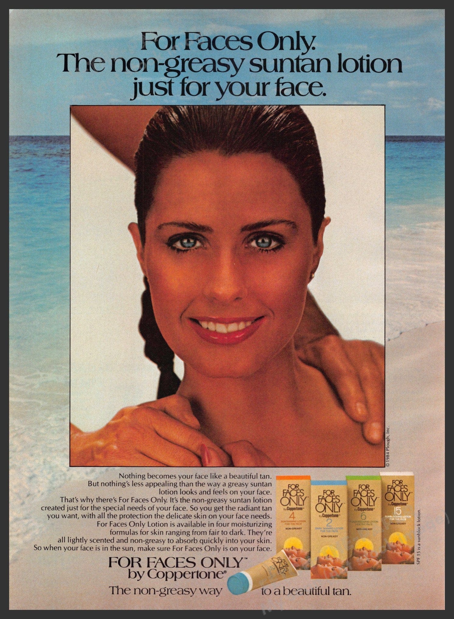 Coppertone 1980s Magazine Print Advertisement 1984 Tan For Faces Only — Fetch-the-Paper