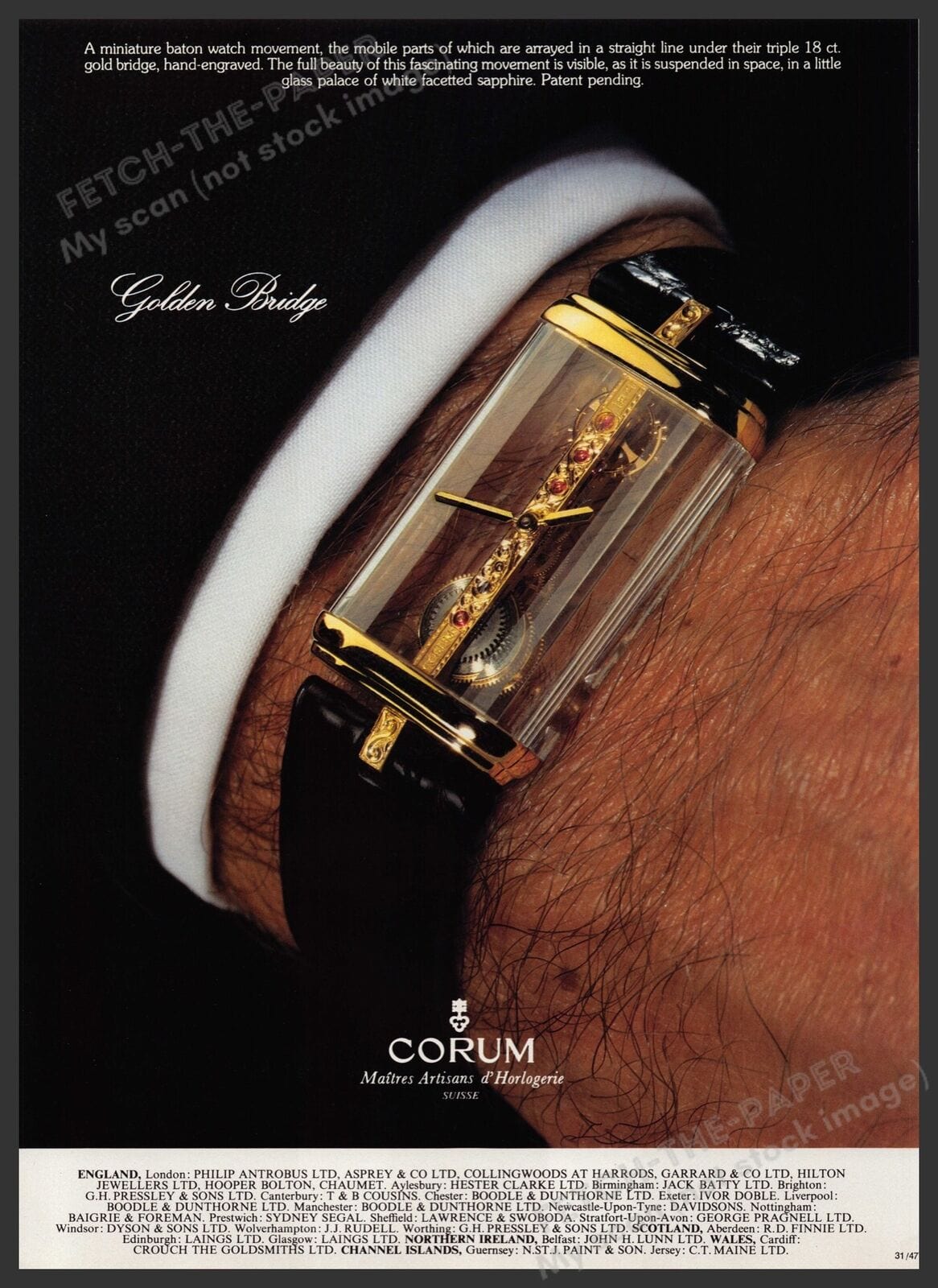 Corum Watches Golden Bridge 1982 Vintage Print Ad 8"x11" — Fetch-the-Paper