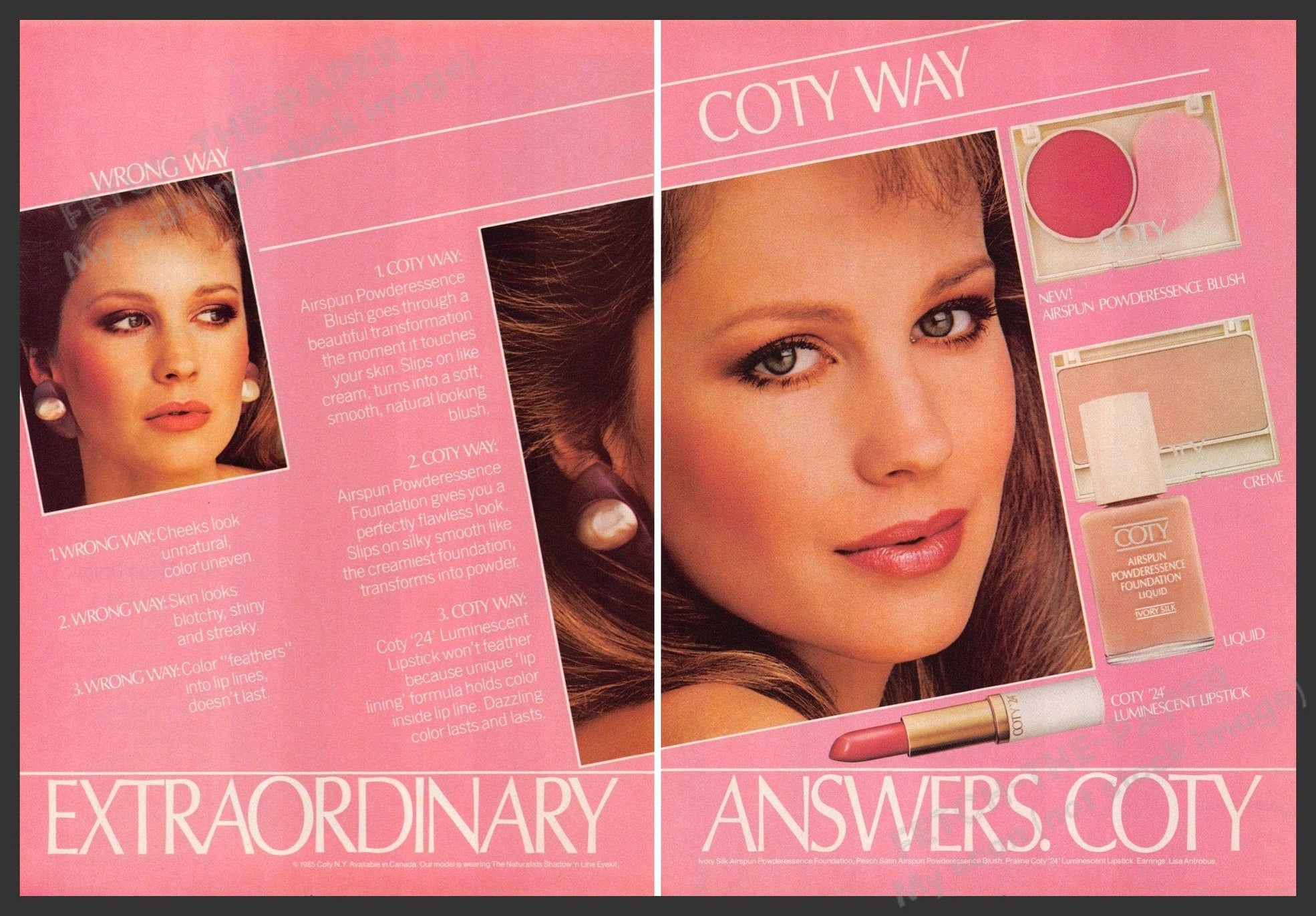 Coty 1980s Print Advertisement (2 pages) 1985 "Extraordinary answers" — Fetch-the-Paper