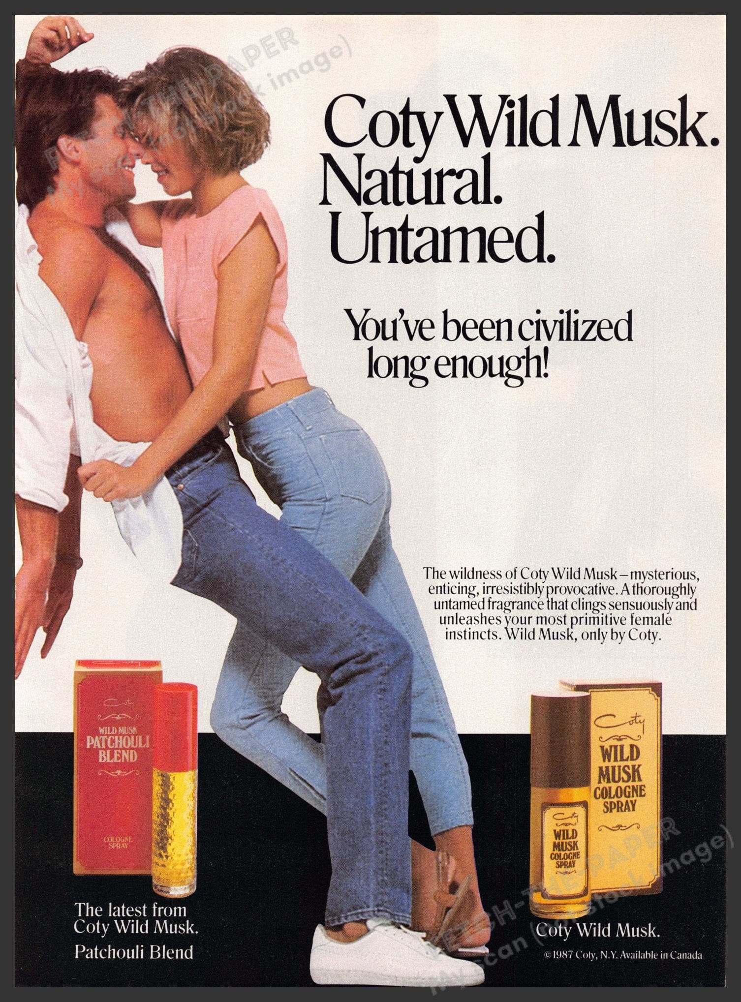 Coty Wild Musk 1980s Print Advertisement 1987 Couple "Natural. Untamed — Fetch-the-Paper