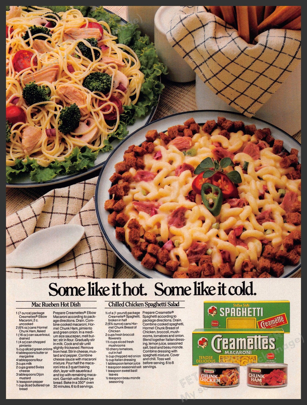 Creamettes 1980s Magazine Print Advertisement 1985 "Mac Rueben Hot Dis ...