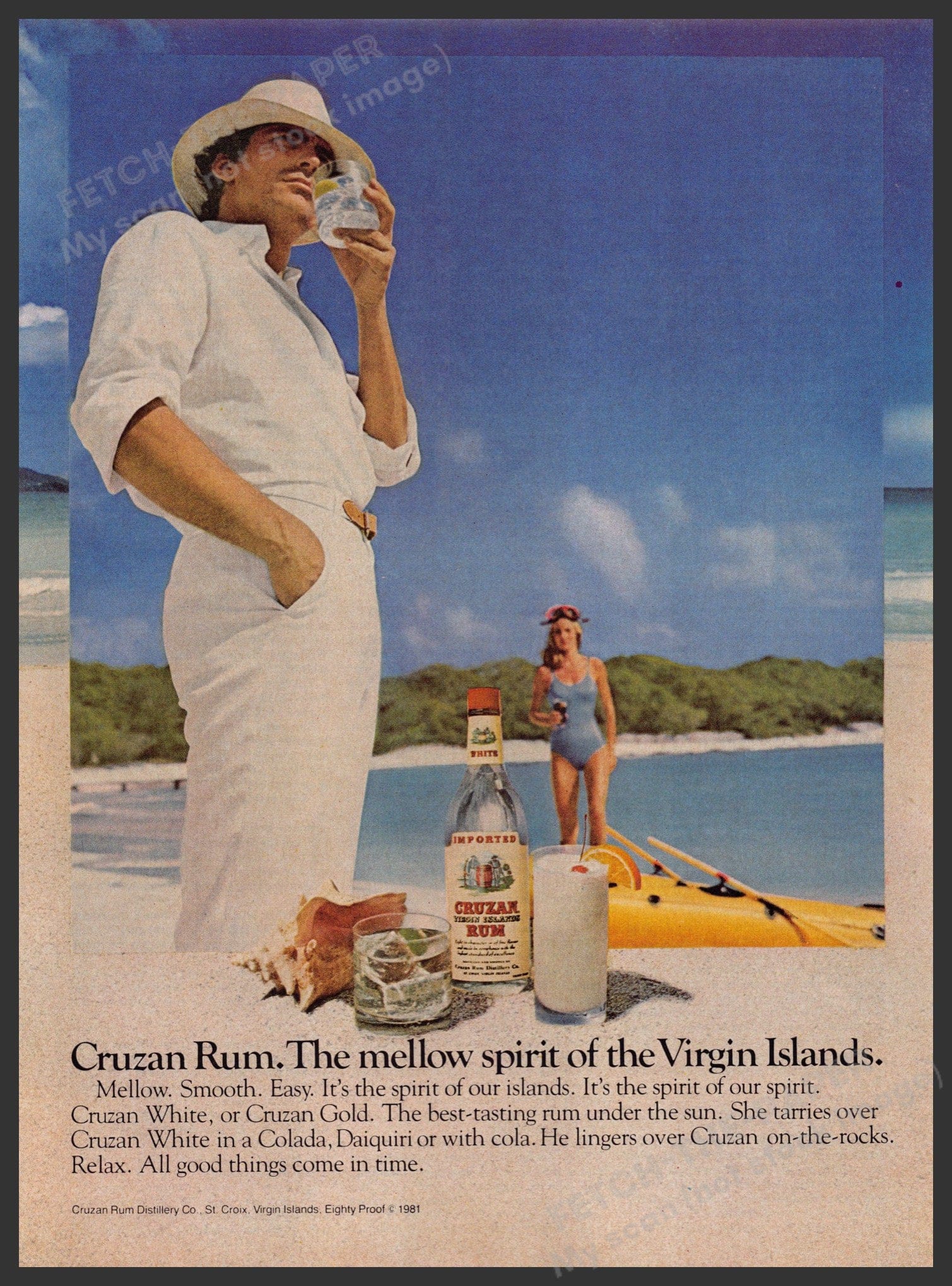 Cruzan Rum 1980s Print Advertisement 1981 Virgin Islands Beach Girl ...