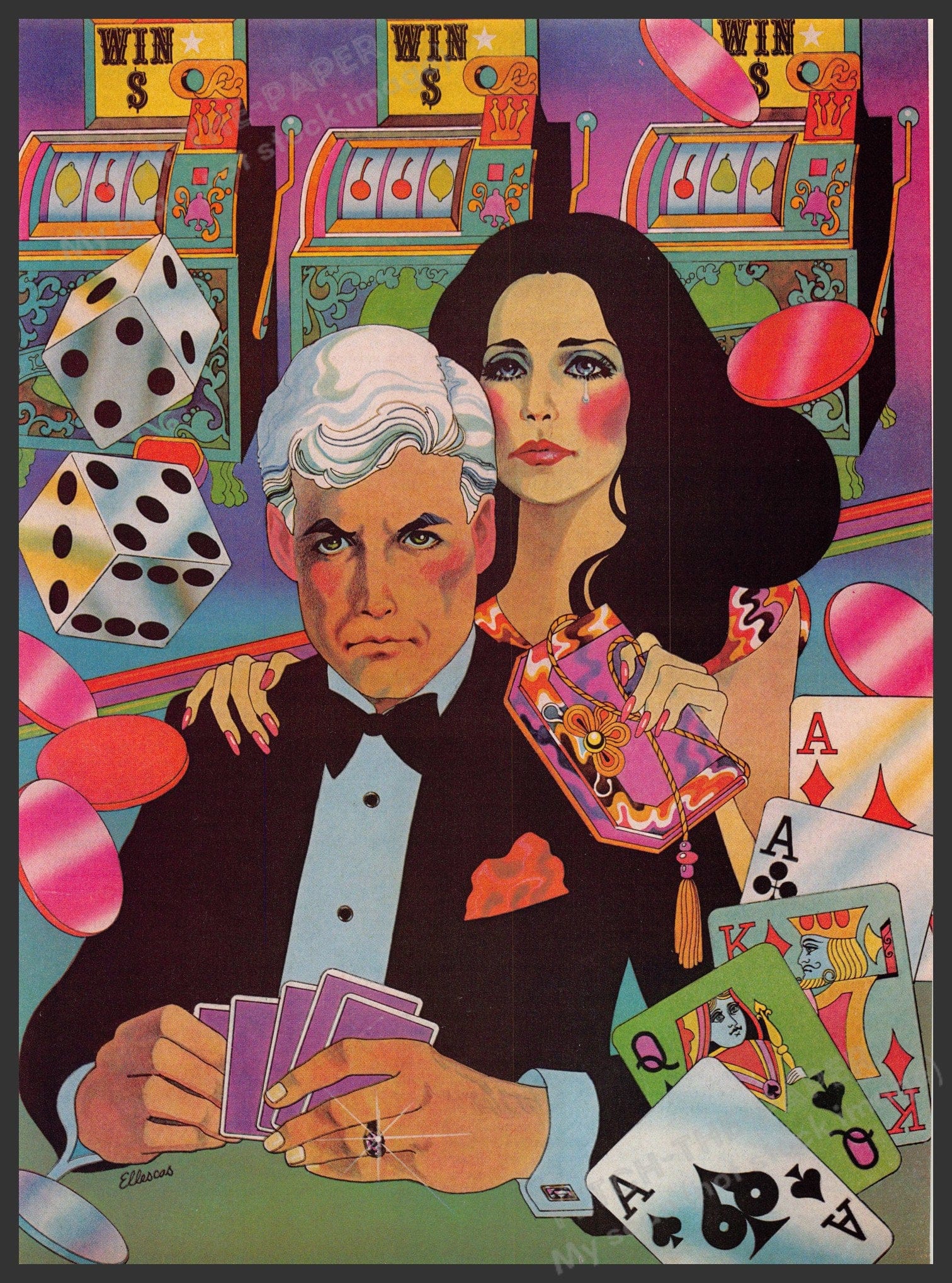 Dick Ellescas 1980s Casino Illustration - Vintage Art Print — Fetch-the ...