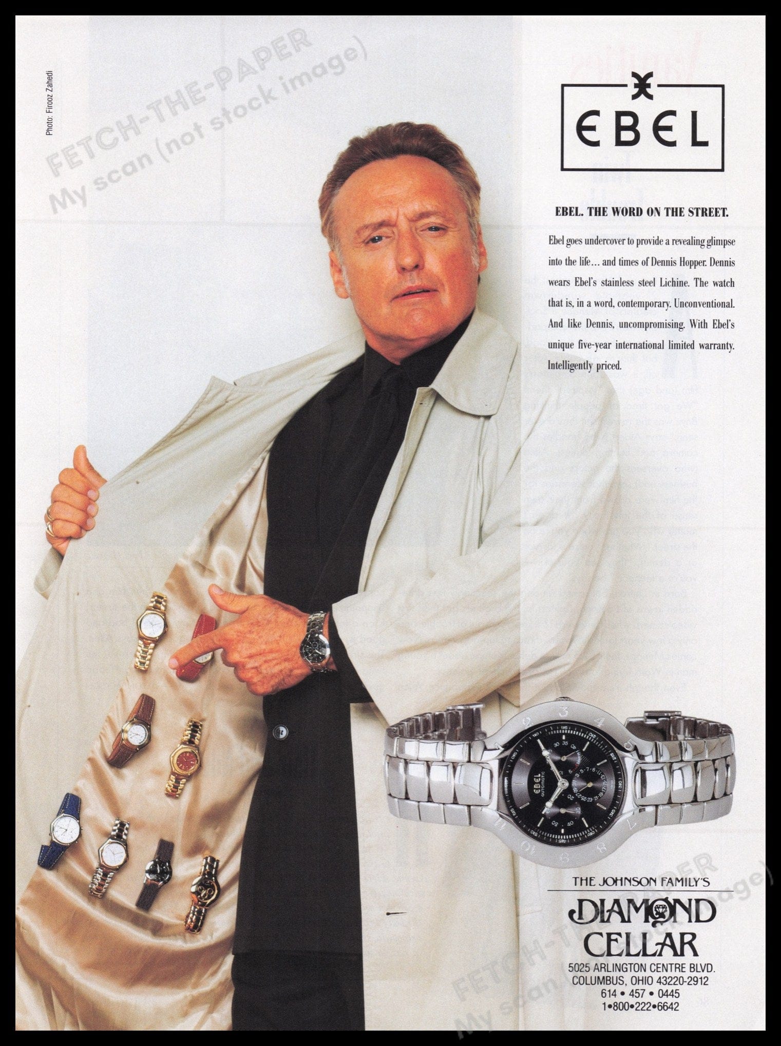 Ebel Watch Dennis Hopper 1993 Print Ad - Vintage Collectible — Fetch ...
