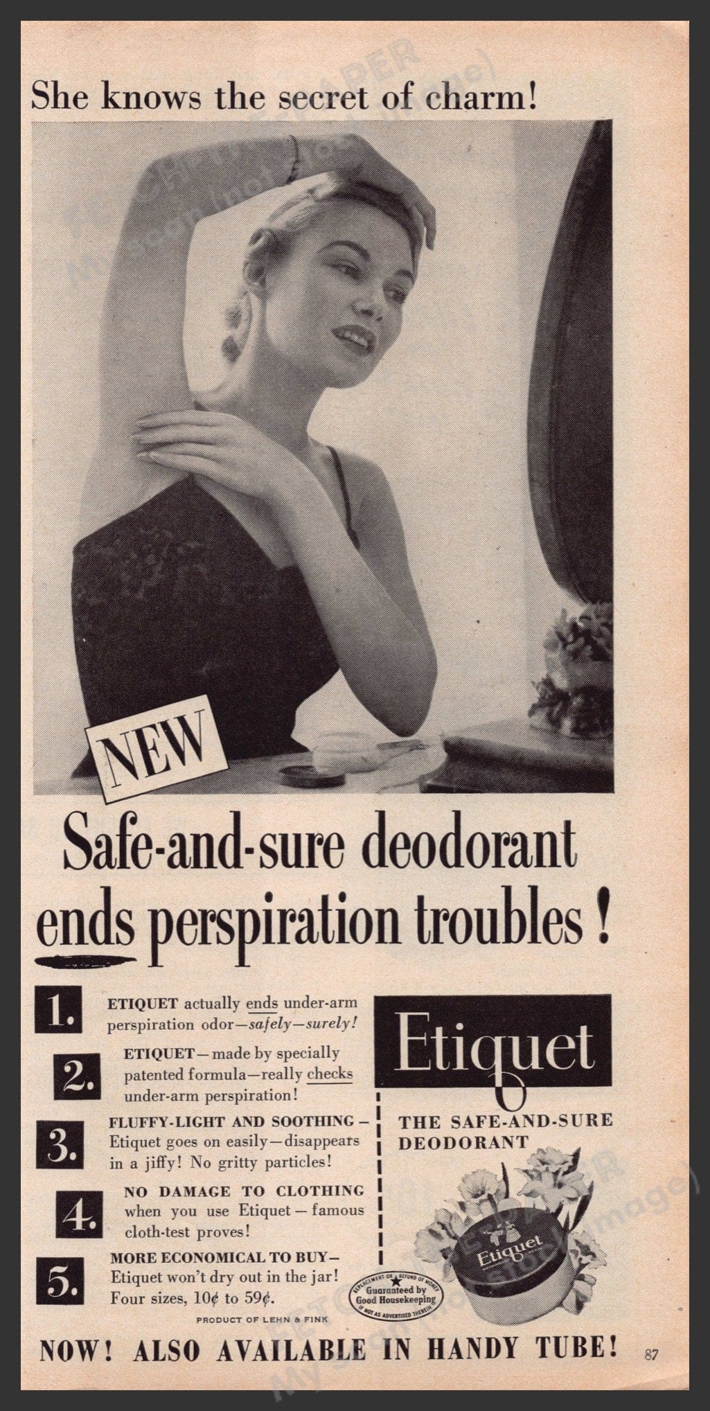 Etiquet Deodorant Safe and Sure 1940s Print Advertisement Ad 1949 — Fetch-the-Paper