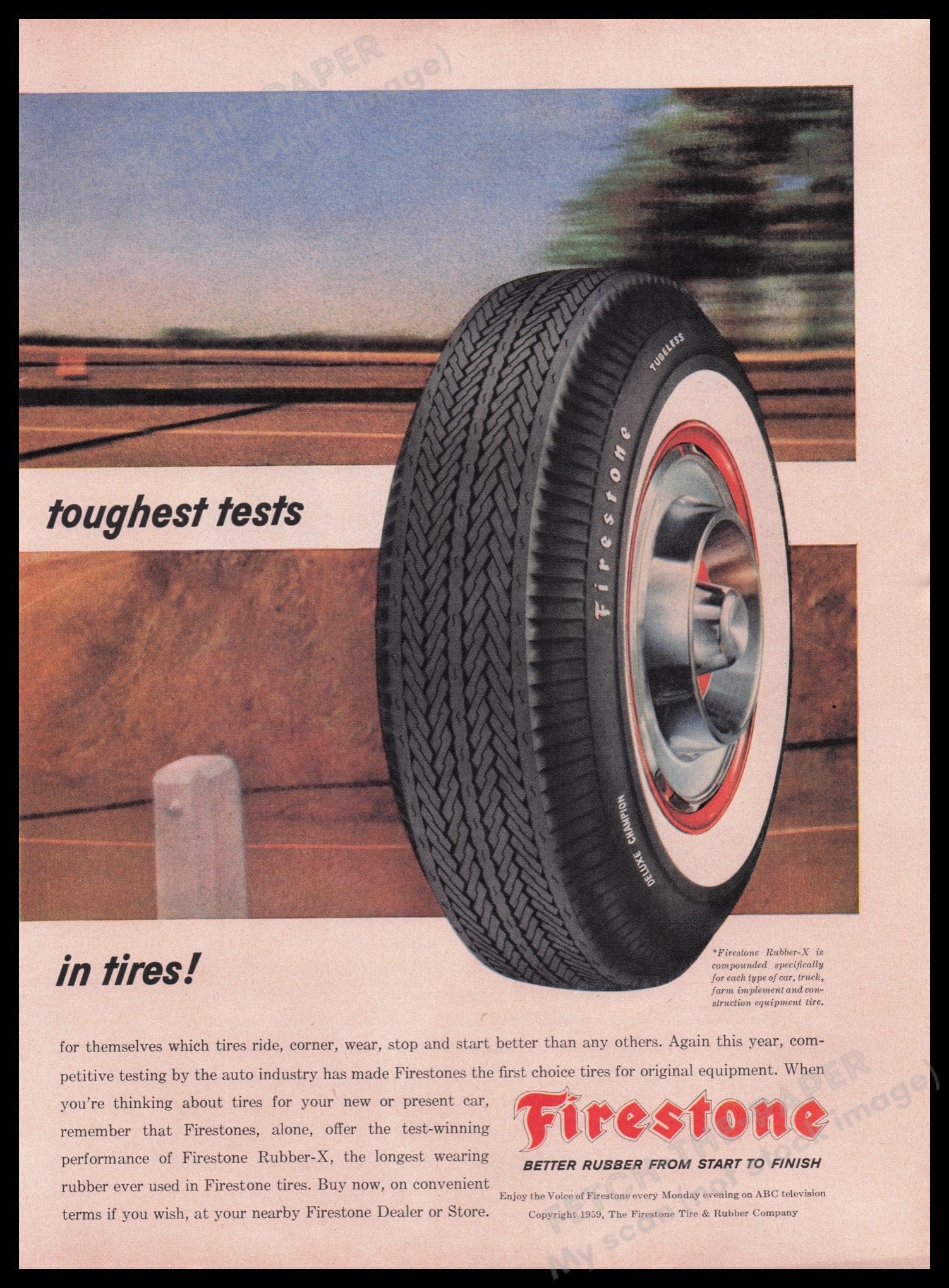 Vintage 1959 Firestone Rubber-X Tires Print Ad - Durable & Reliable ...