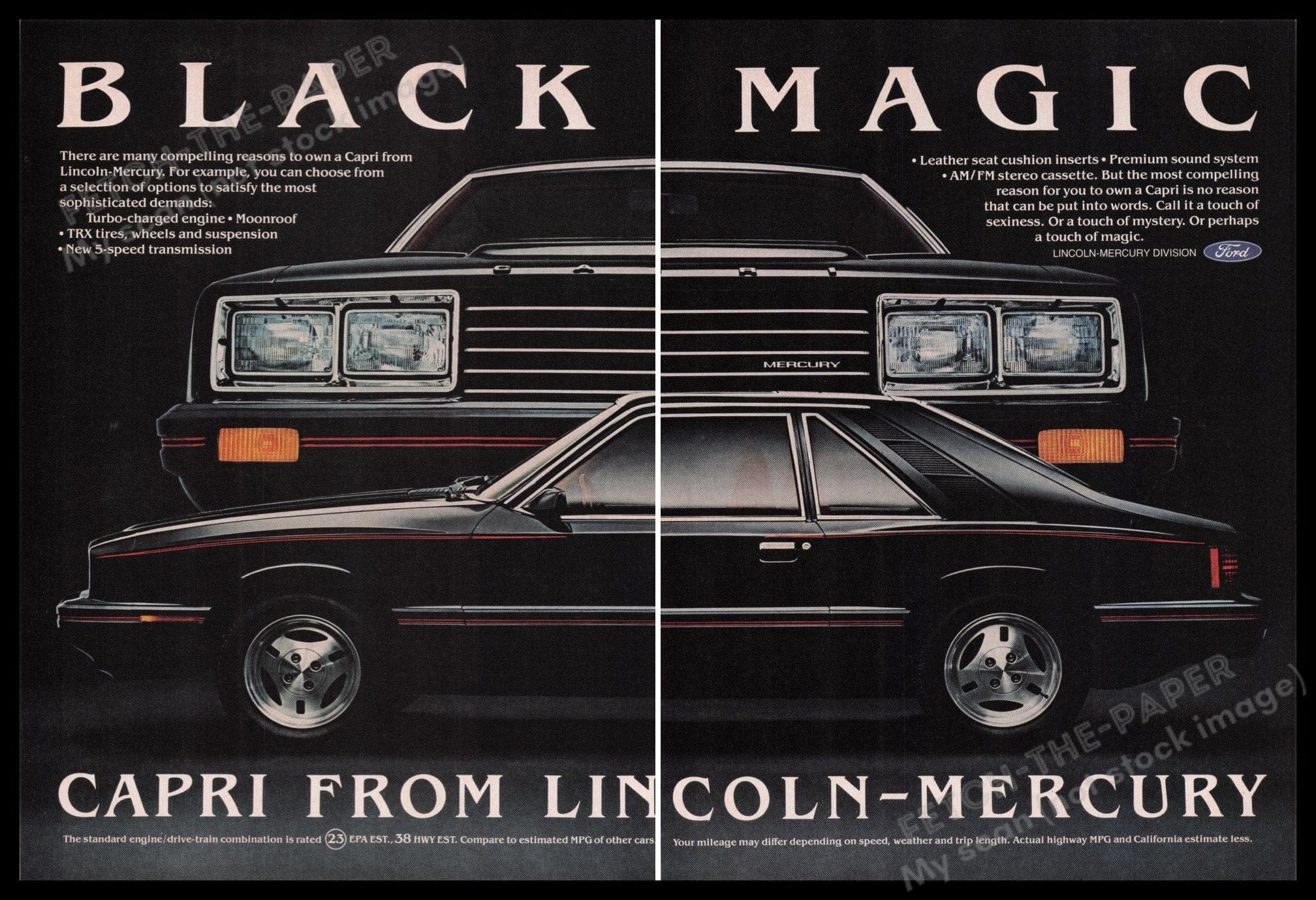 Ford Lincoln-Mercury Capri 1980s Print Ad - Turbo Engine, Black Magic ...