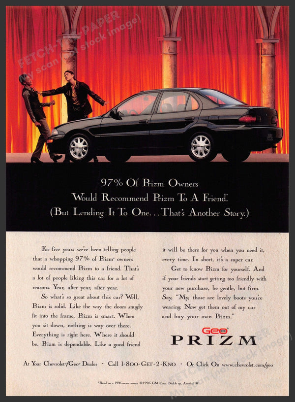 Geo Prizm 1990s Print Advertisement Ad 1997 GM Chevrolet — Fetch-the-Paper