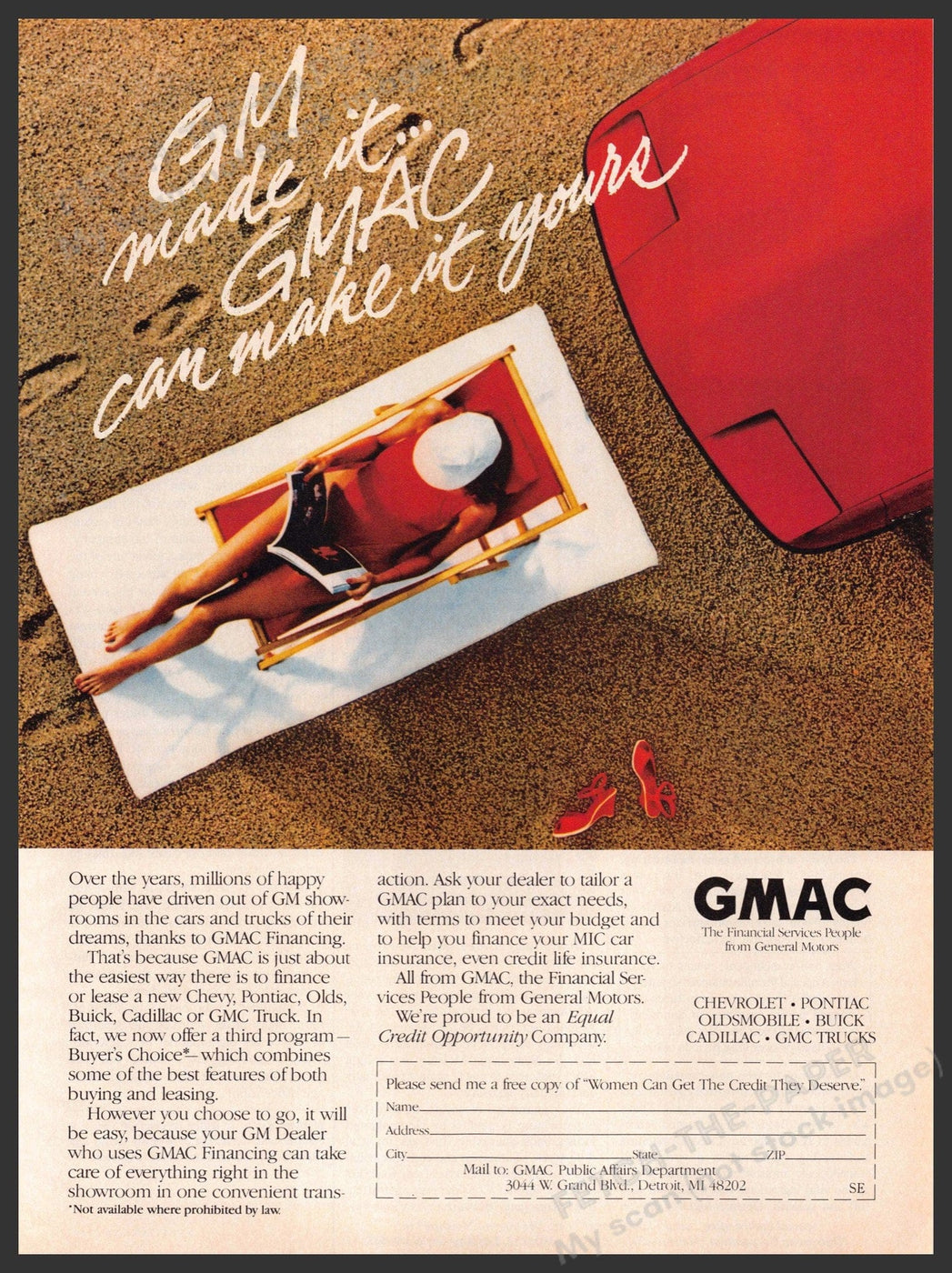 Vintage 1987 GMAC Financing Beach Ad - 1980s Sunning Legs — Fetch-the-Paper