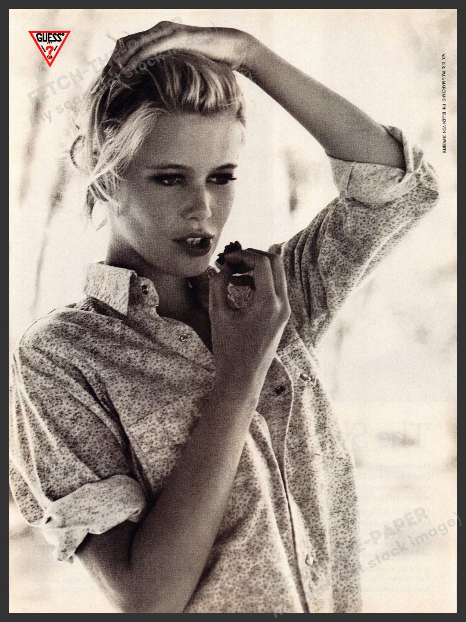 Guess 1980s Print Advertisement Ad 1989 Claudia Schiffer Eating — Fetch-the-Paper