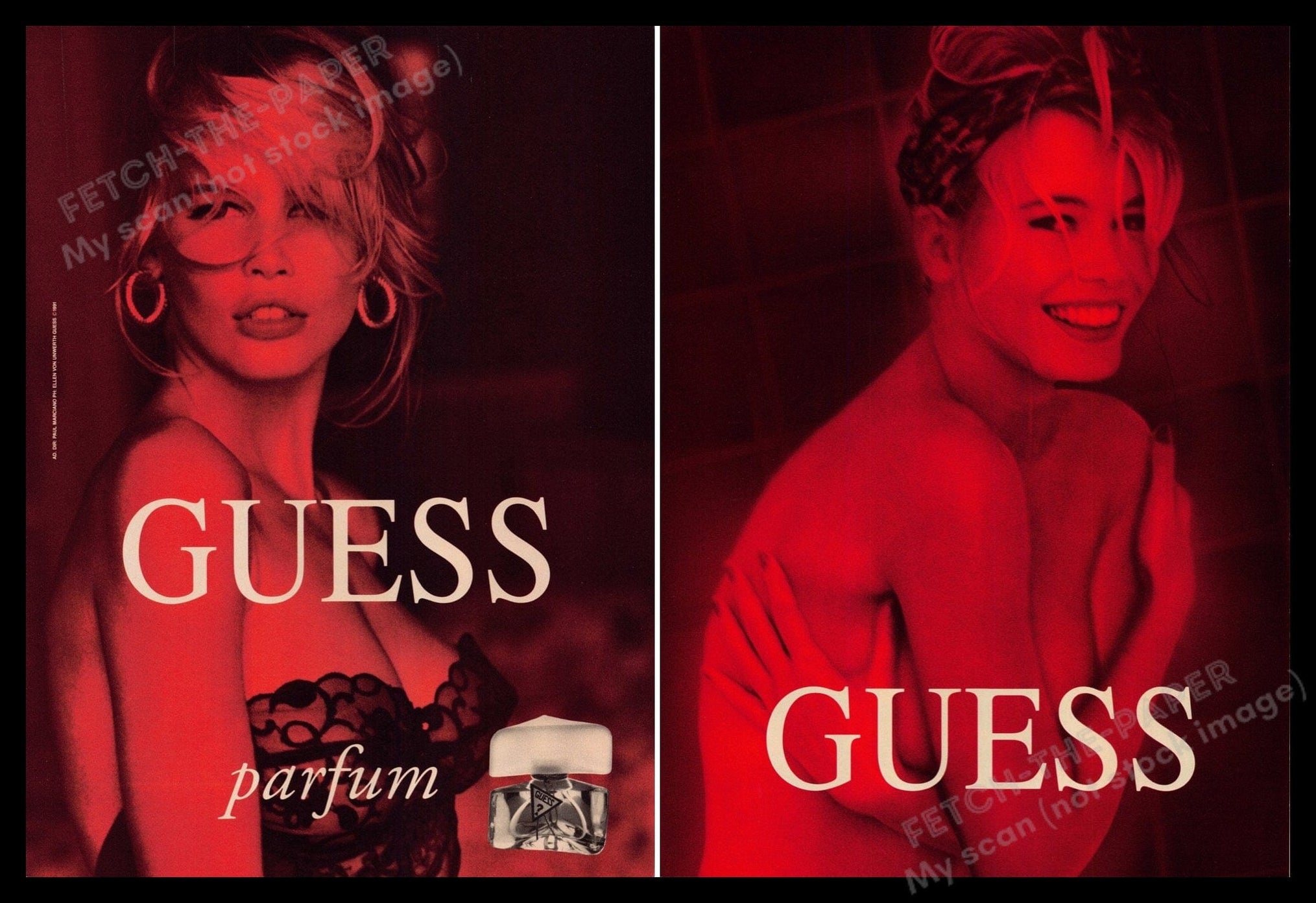Guess Perfume Claudia Schiffer 1990s Print Advertisement Ad Front / Ba — Fetch-the-Paper