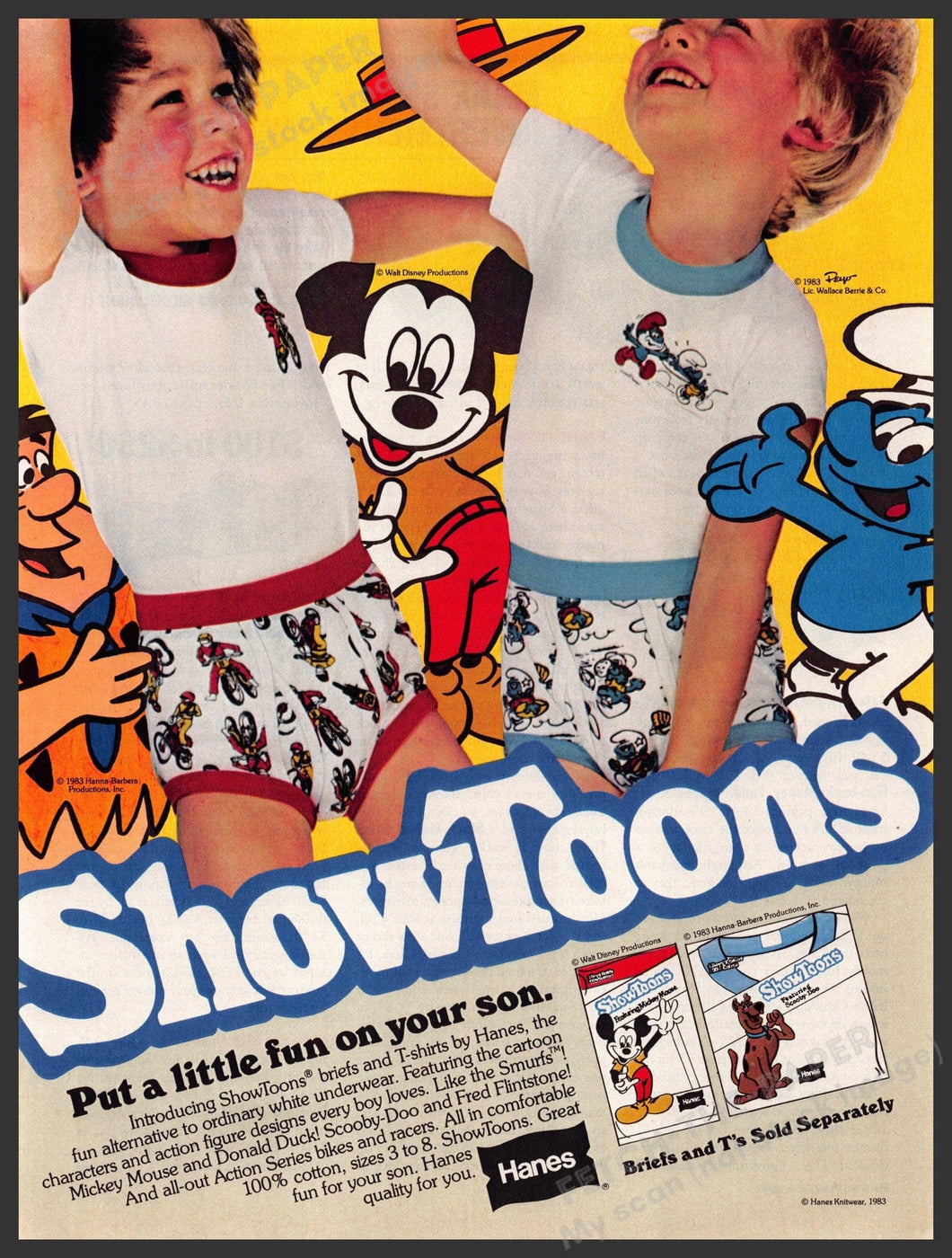 Hanes ShowToons 1980s Print Advertisement Ad 1983 Briefs Cartoon Chara ...