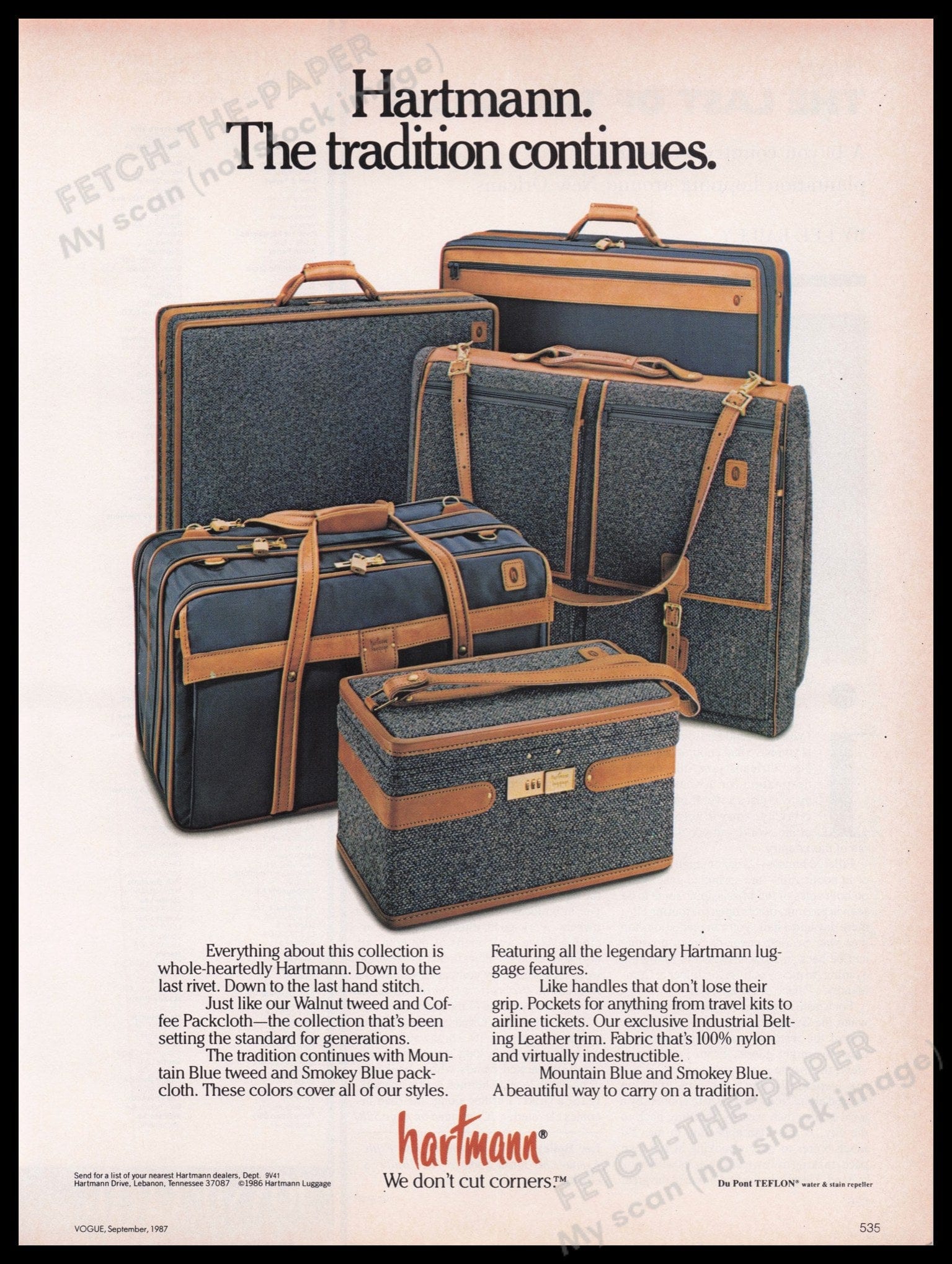 Hartmann Luggage 1980s Print Advertisement Ad 1987 Mountain Blue & Smo ...