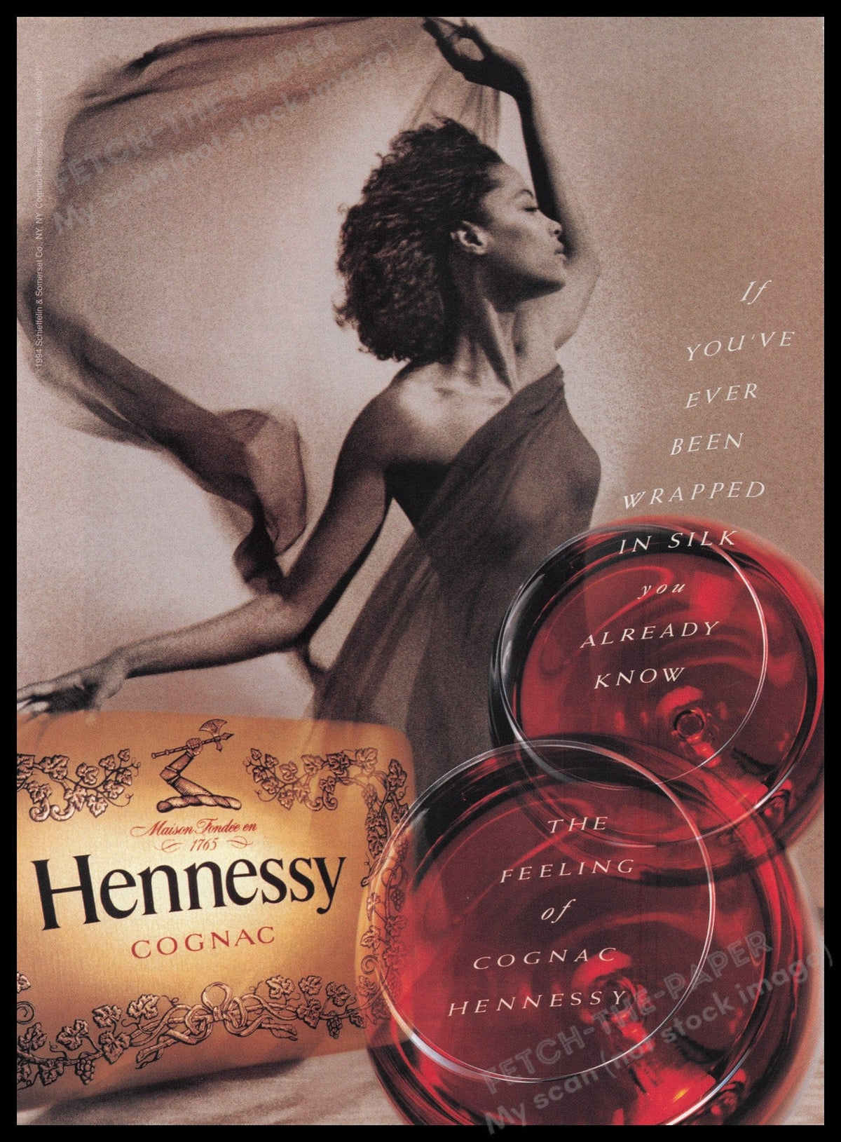 Hennessy Cognac 1990s Print Advertisement Ad 1995 "Wrapped in silk ...