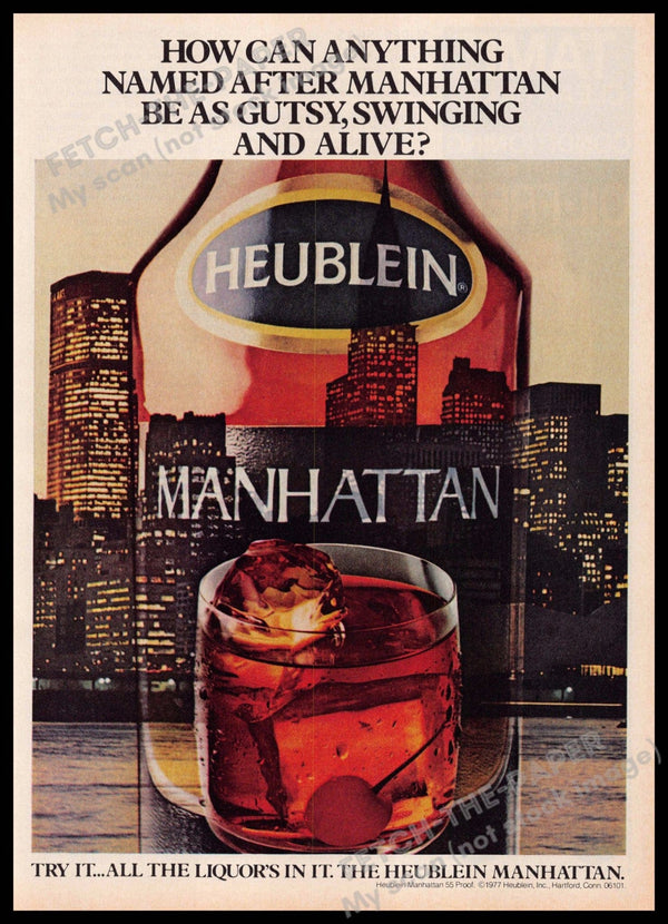 Vintage 1977 Heublein Manhattan NYC Skyline Print Ad — Fetch-the-Paper