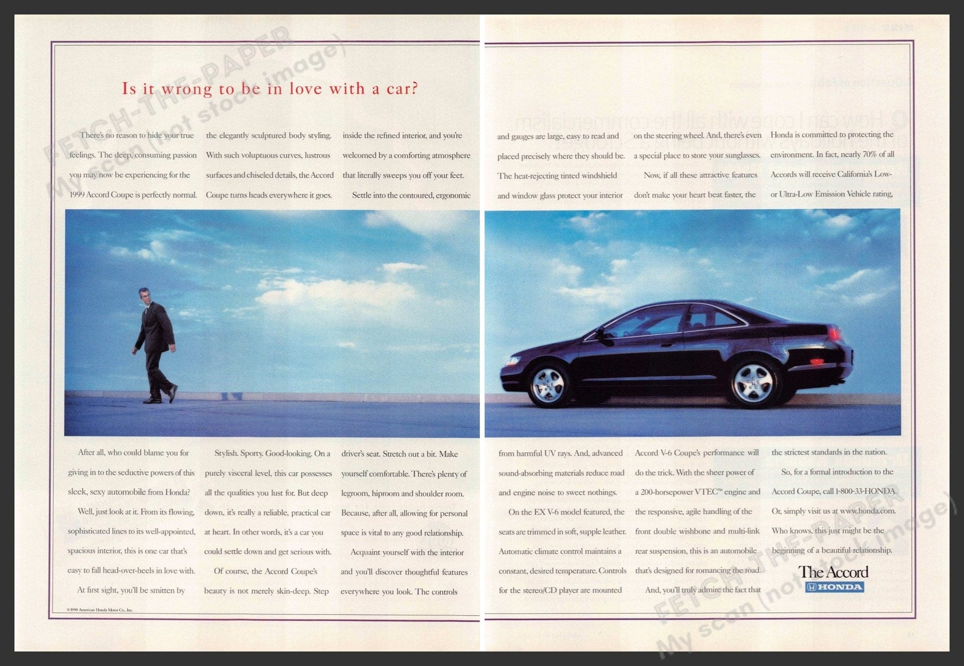 Honda Accord 1990s Magazine Print Advertisement (2 pgs) 1998 Car Love — Fetch-the-Paper