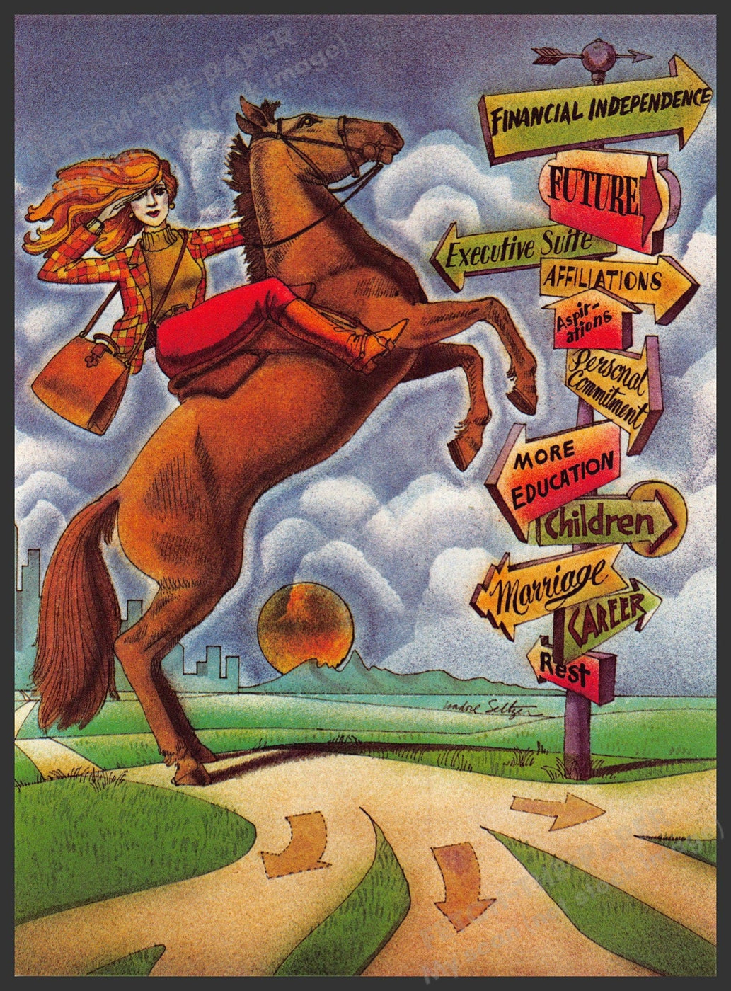 Isadore Seltzer Artist 1980s Magazine Illustration — Fetch-the-Paper