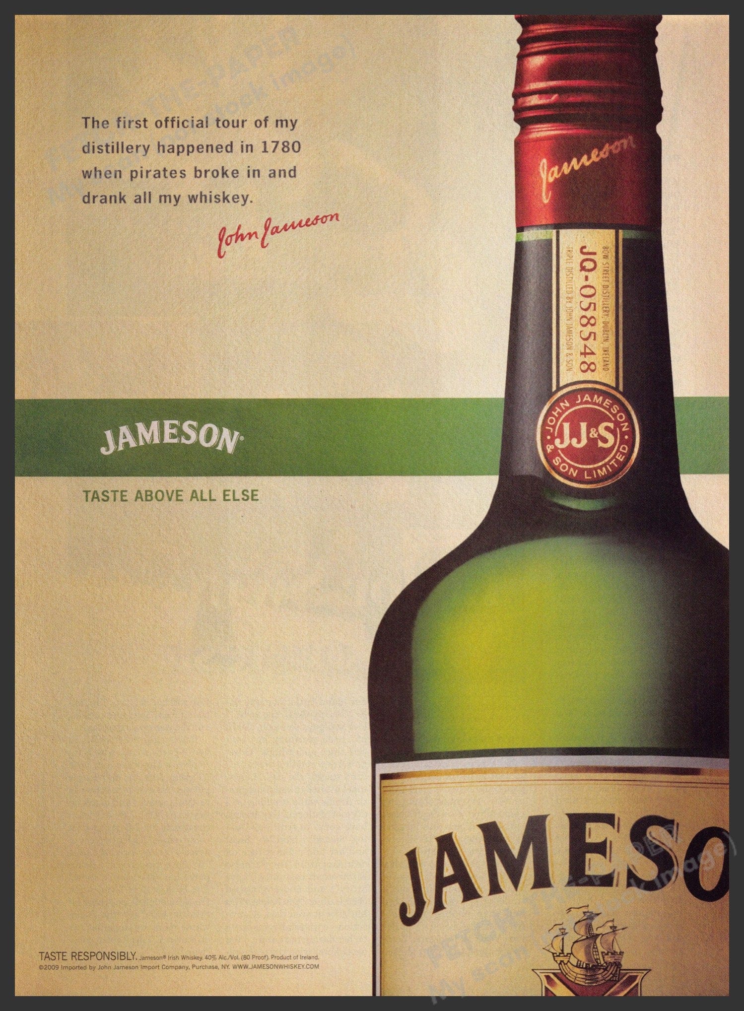 Jameson 2009 Print Ad - Iconic Green Bottle & John Jameson Quote ...