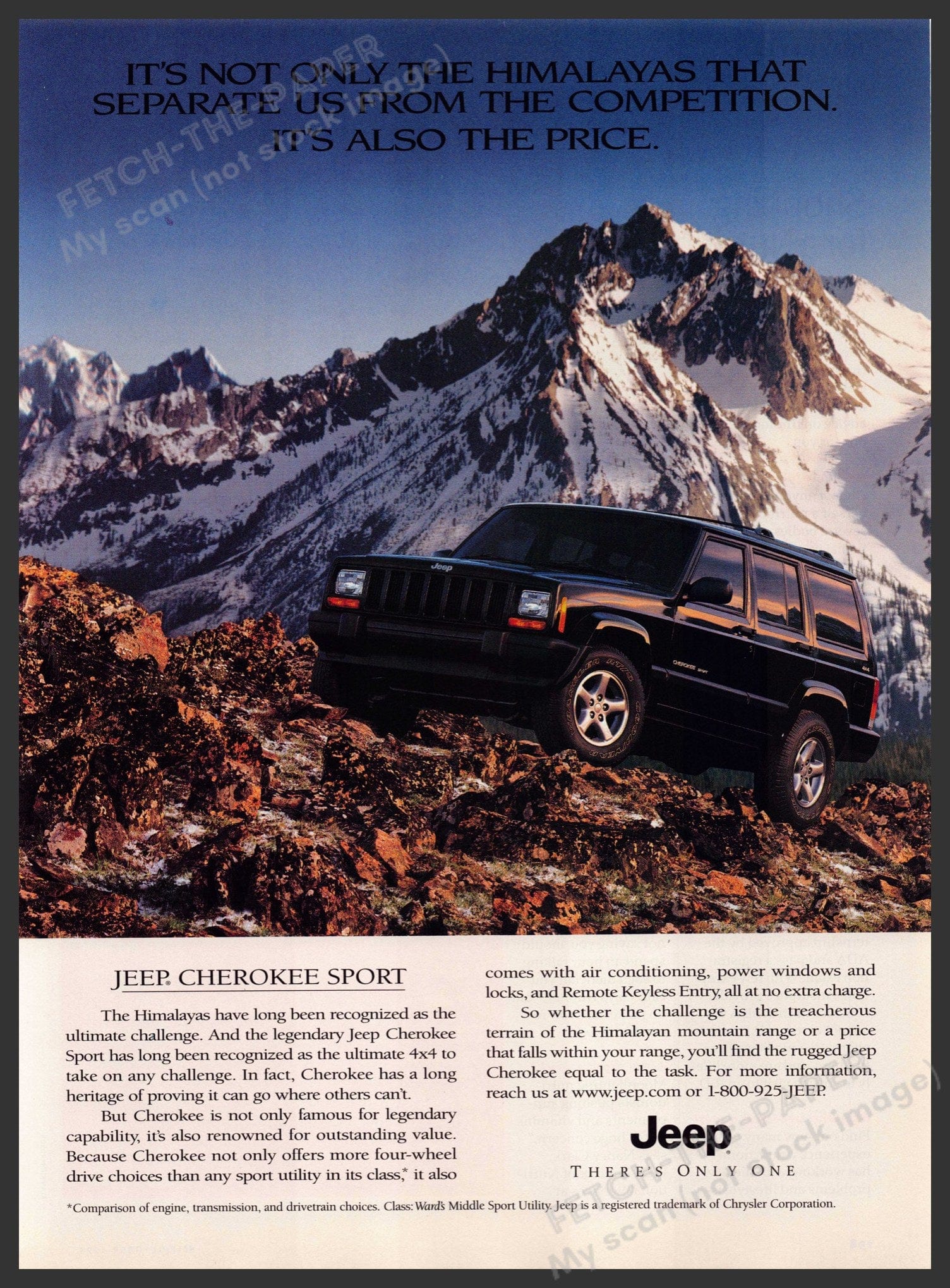 1998 Jeep Cherokee Sport Ad - Himalayan Mountain Peak — Fetch-the-Paper