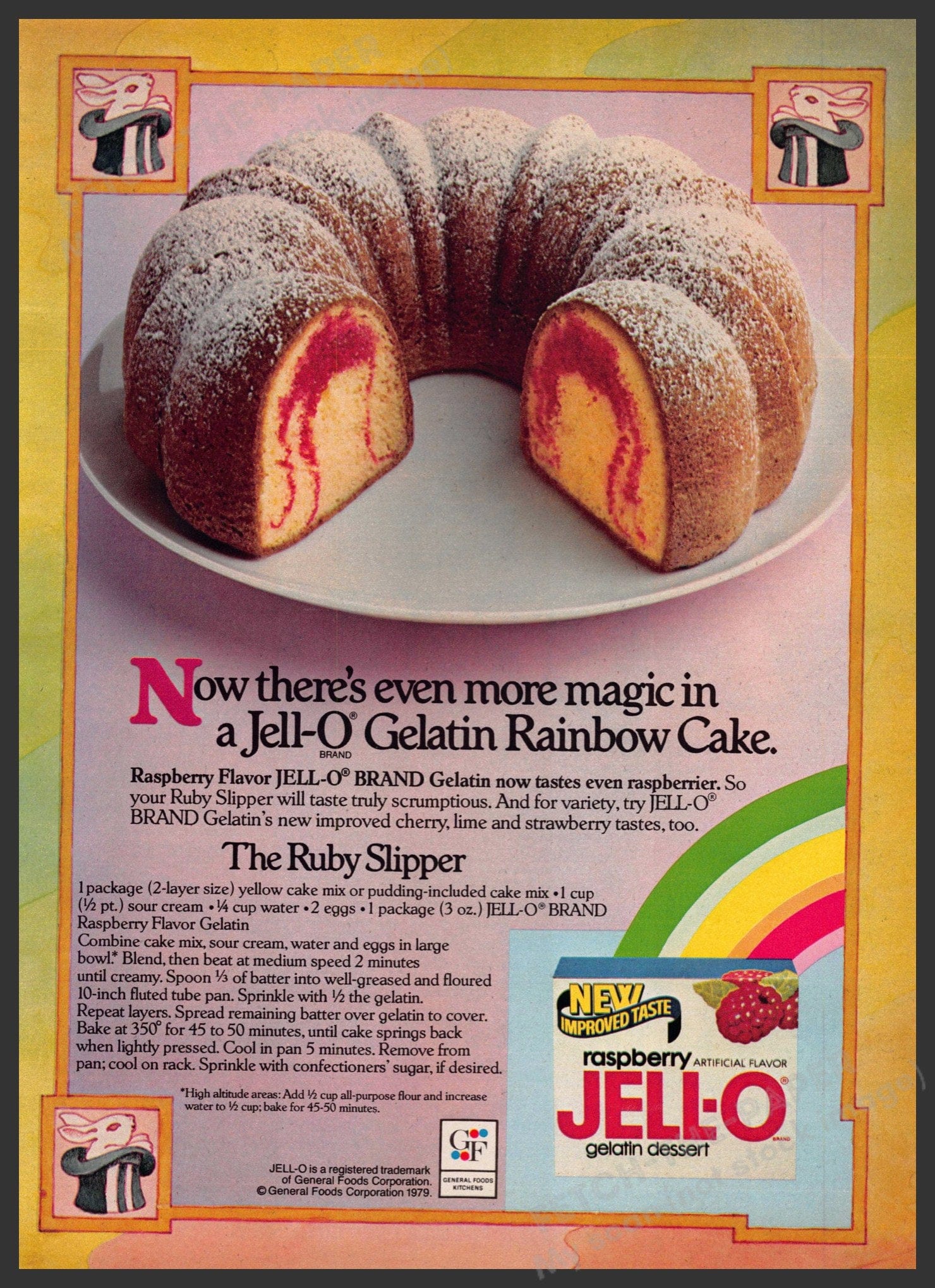 Jell-O Gelatin Magic Rainbow Cake 1979 Vintage Ad — Fetch-the-Paper