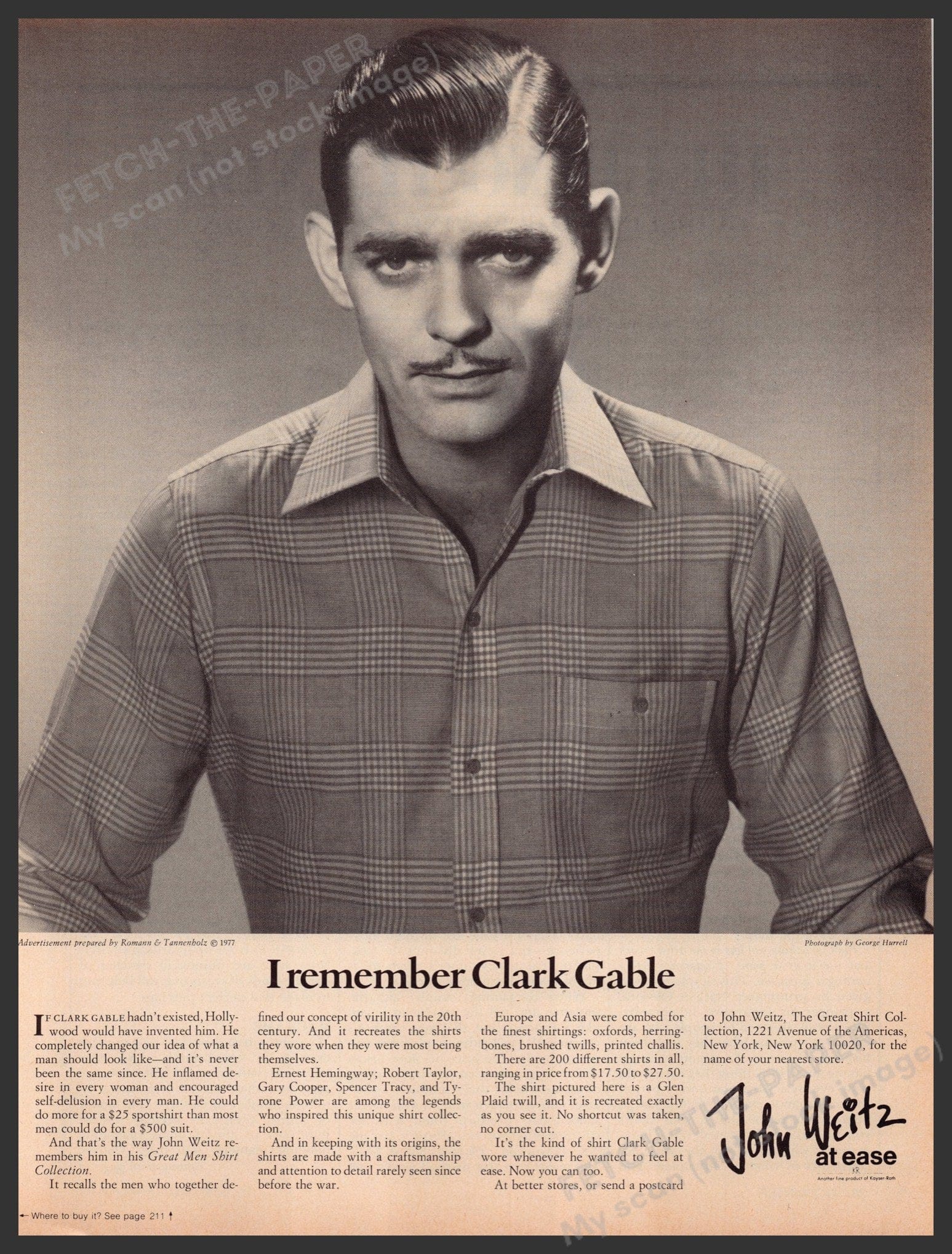 John Weitz Shirt Collection Clark Gable 1977 Print Ad — Fetch-the-Paper