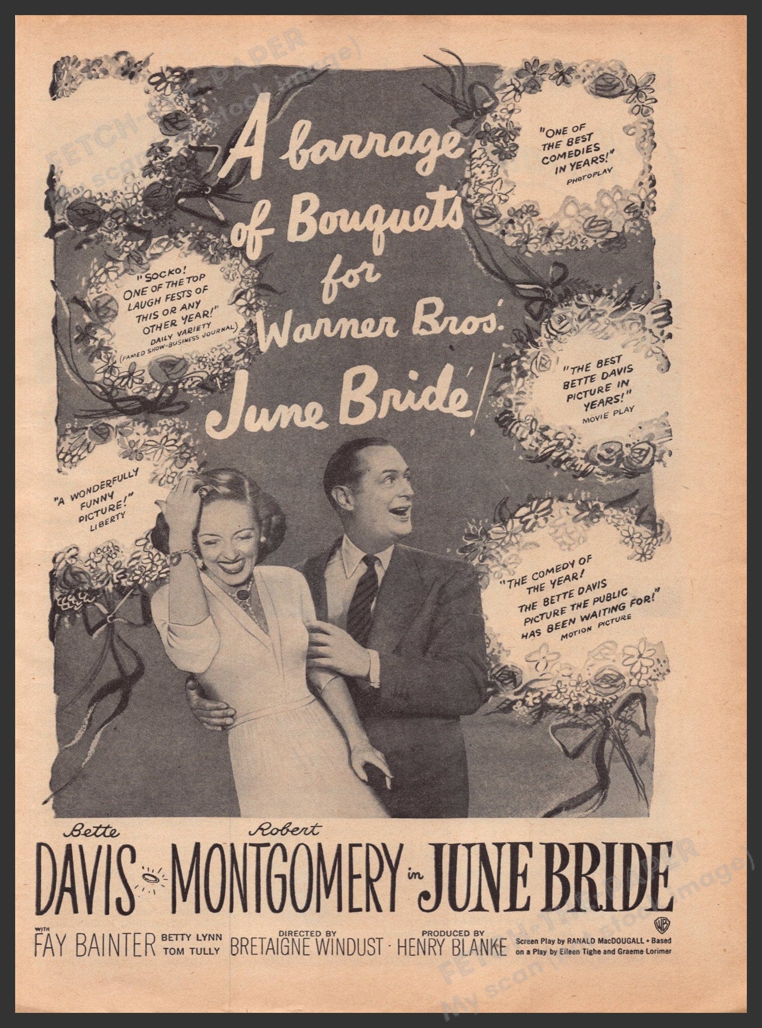 Vintage 1948 "June Bride" Movie Ad - Bette Davis, Robert Montgomery ...