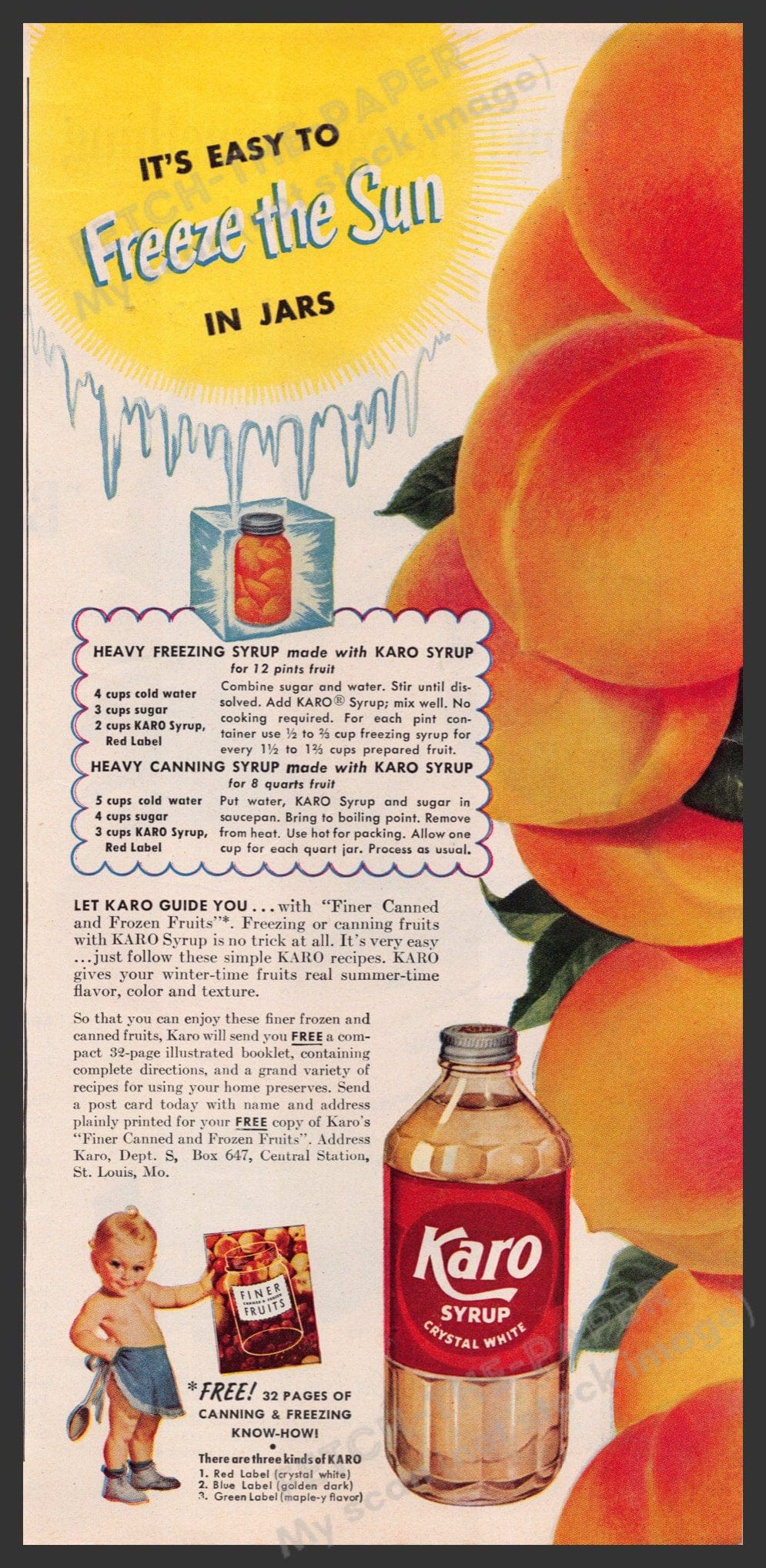 Karo Syrup Freezing Canning Recipe 1940s Print Advertisement Ad 1949 P ...