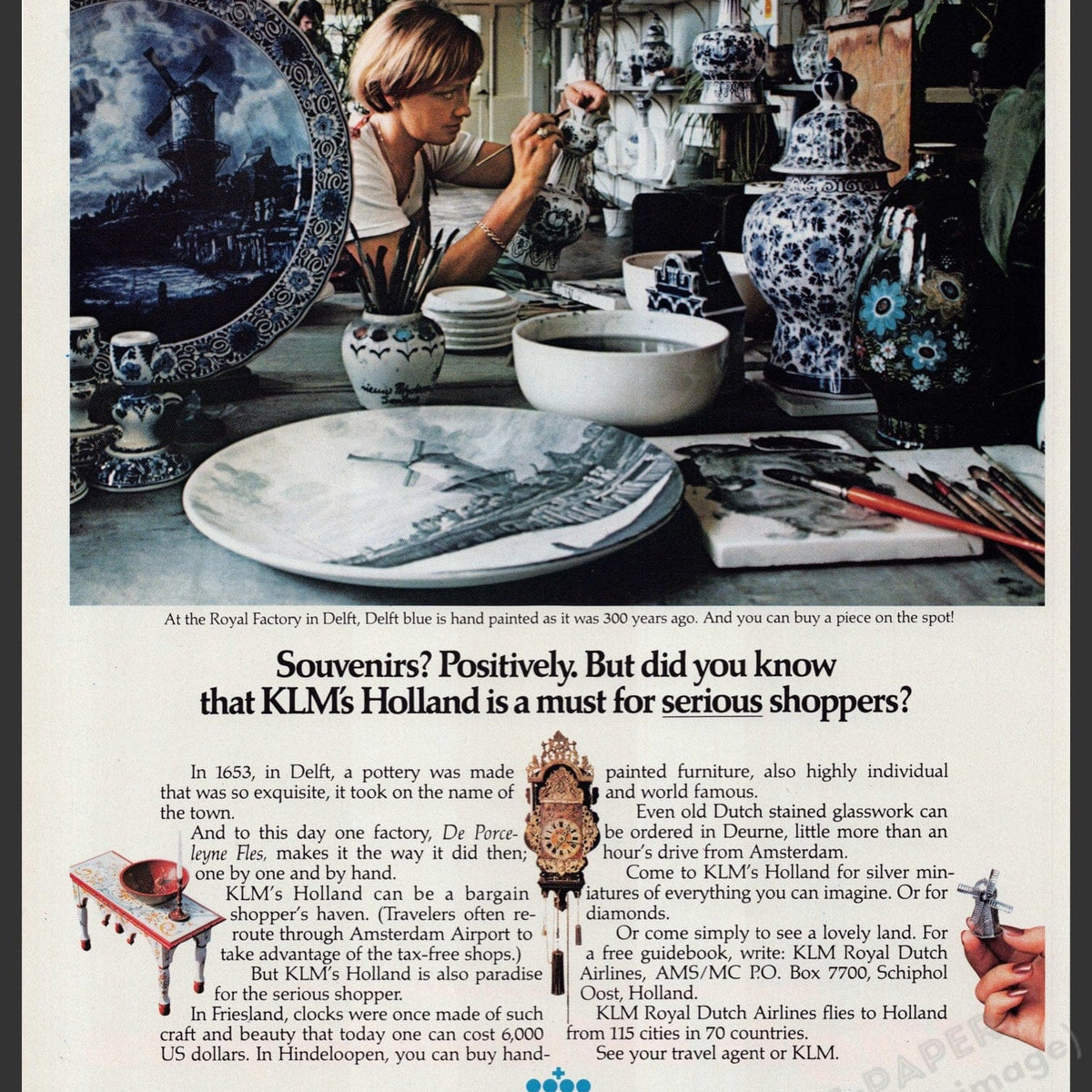 KLM Airlines Holland 1980s Print Advertisement Ad 1980 Delft Pottery P ...