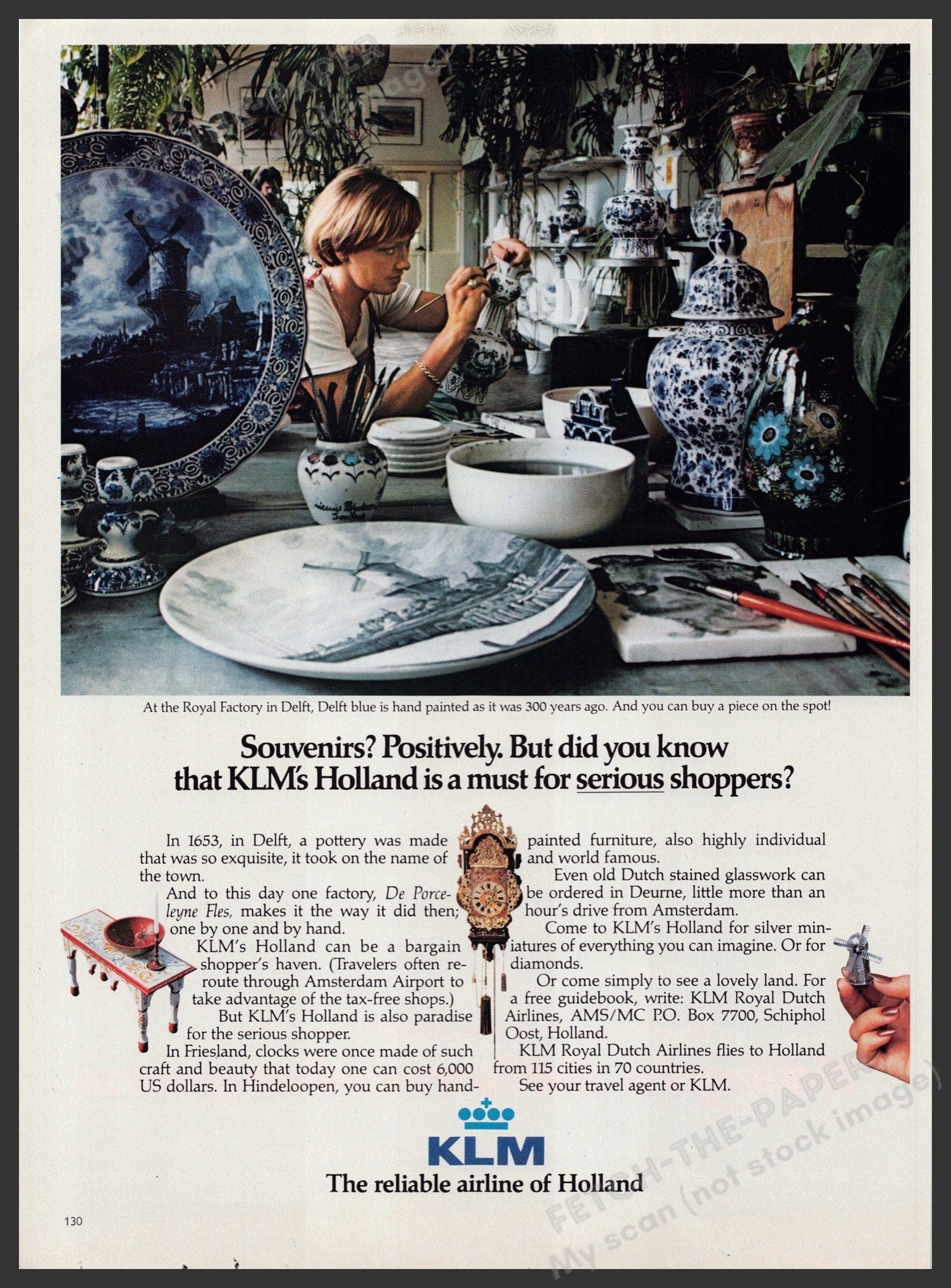 KLM Airlines Holland 1980s Print Advertisement Ad 1980 Delft Pottery P ...