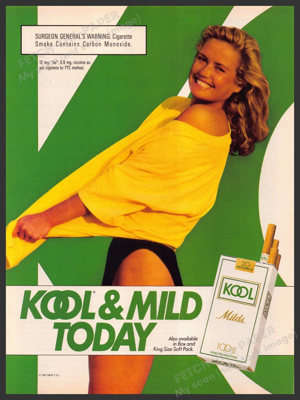 Kool 1980s Print Advertisement Ad 1987 Beach Girl Oversized Yellow Swe — Fetch-the-Paper