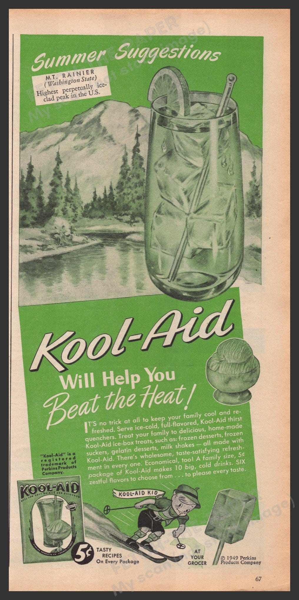Vintage 1949 Kool-Aid Ad - Beat the Heat with Mt. Rainier Scene — Fetch ...