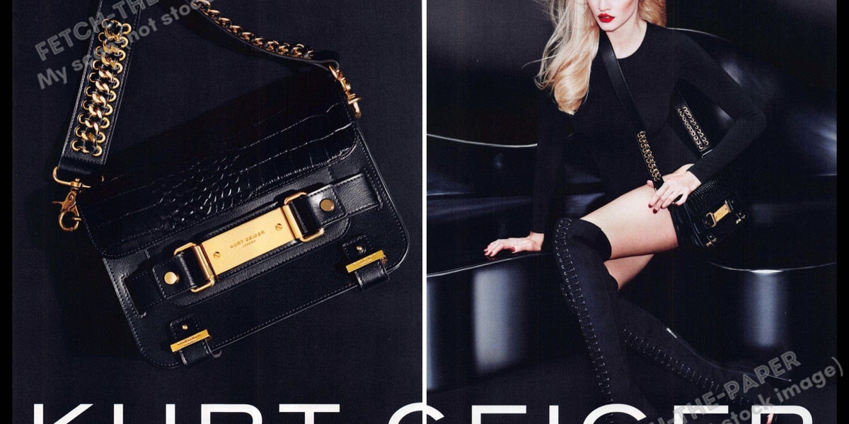 Kurt Geiger 2015 Ad: Lara Stone, Black Handbag, Long Legs — Fetch-the-Paper