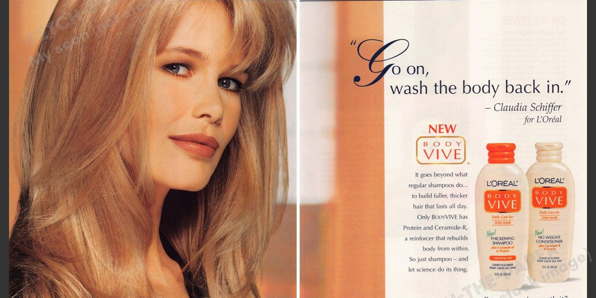 1998 L'Oreal Ad Claudia Schiffer Body Vive Hair Care — Fetch-the-Paper