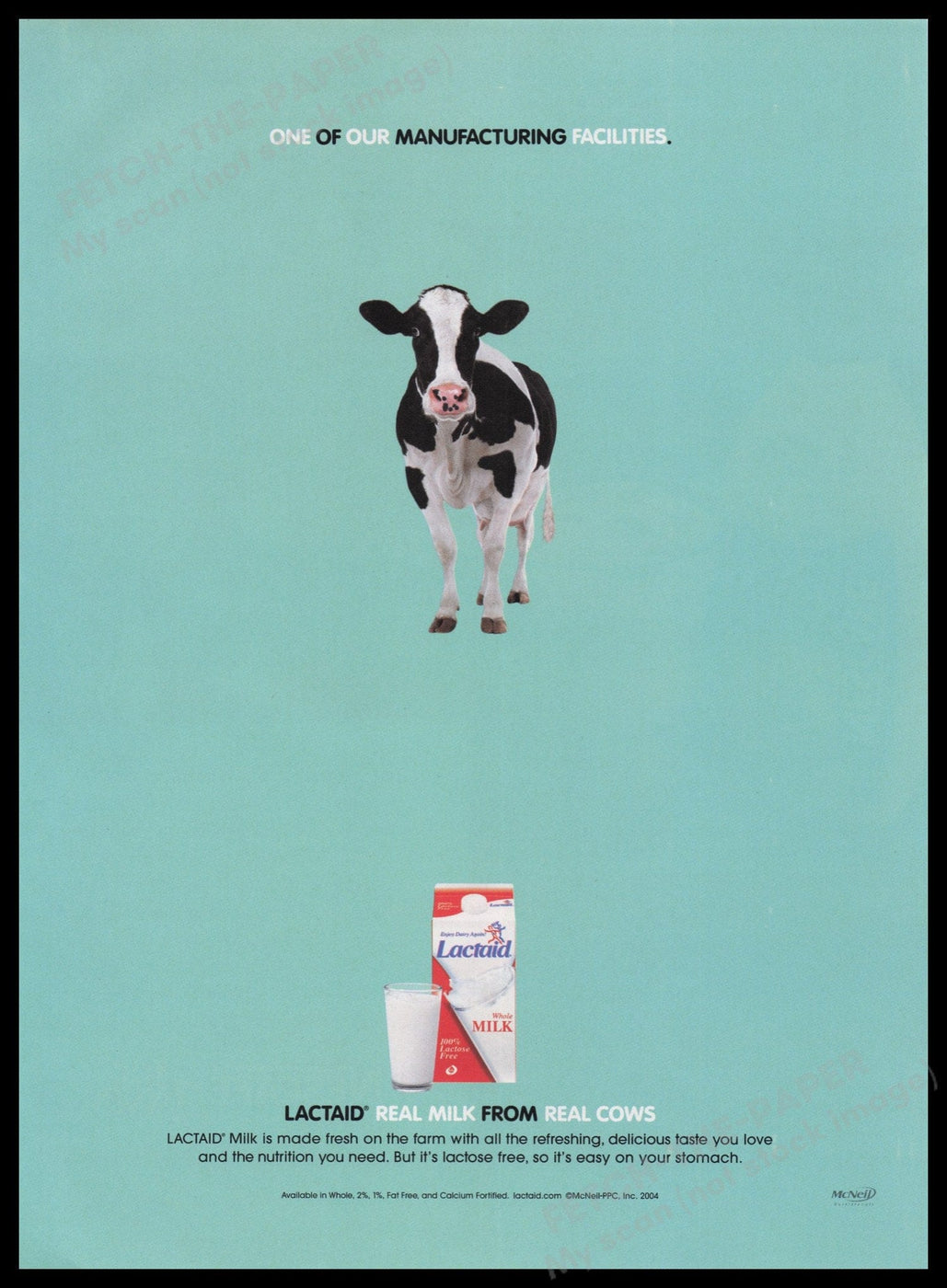 Lactaid Milk 2000s Print Advertisement Ad 2004 Diary Cow — Fetch-the-Paper