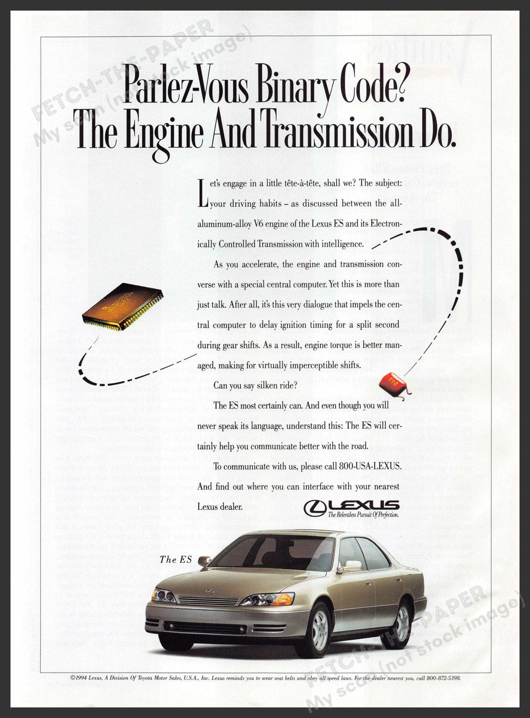 1994 Lexus ES Print Ad - Advanced V6 Engine & Luxury Design — Fetch-the ...