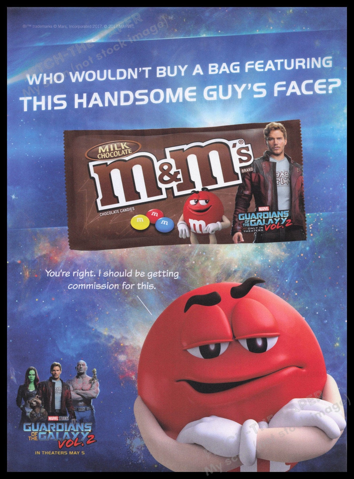 M&M's Guardians of the Galaxy 2 Chris Pratt 2017 Print Ad — Fetch-the-Paper