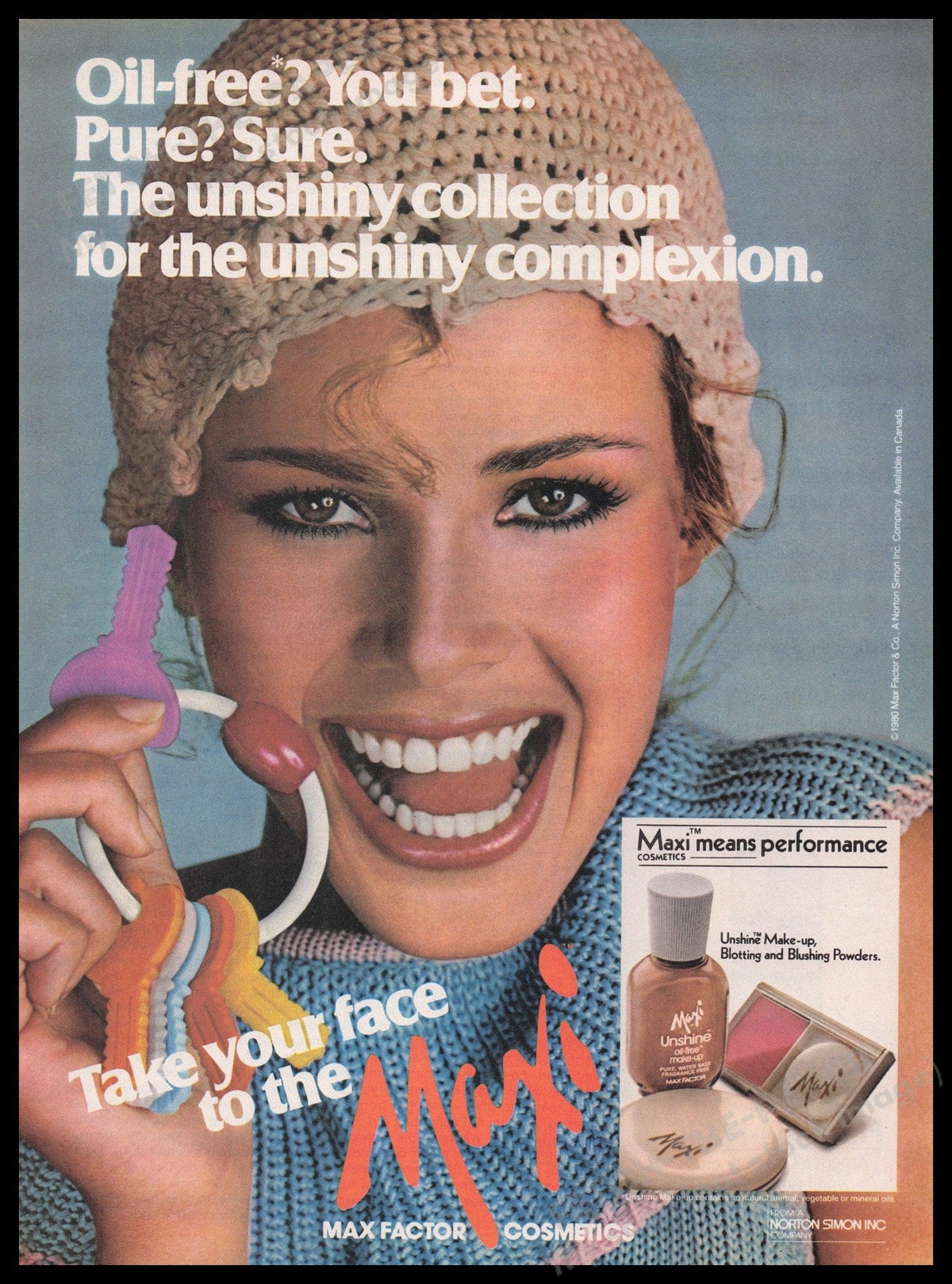 Max Factor Makeup 1980s Print Advertisement Ad 1980 "Take your face to — Fetch-the-Paper