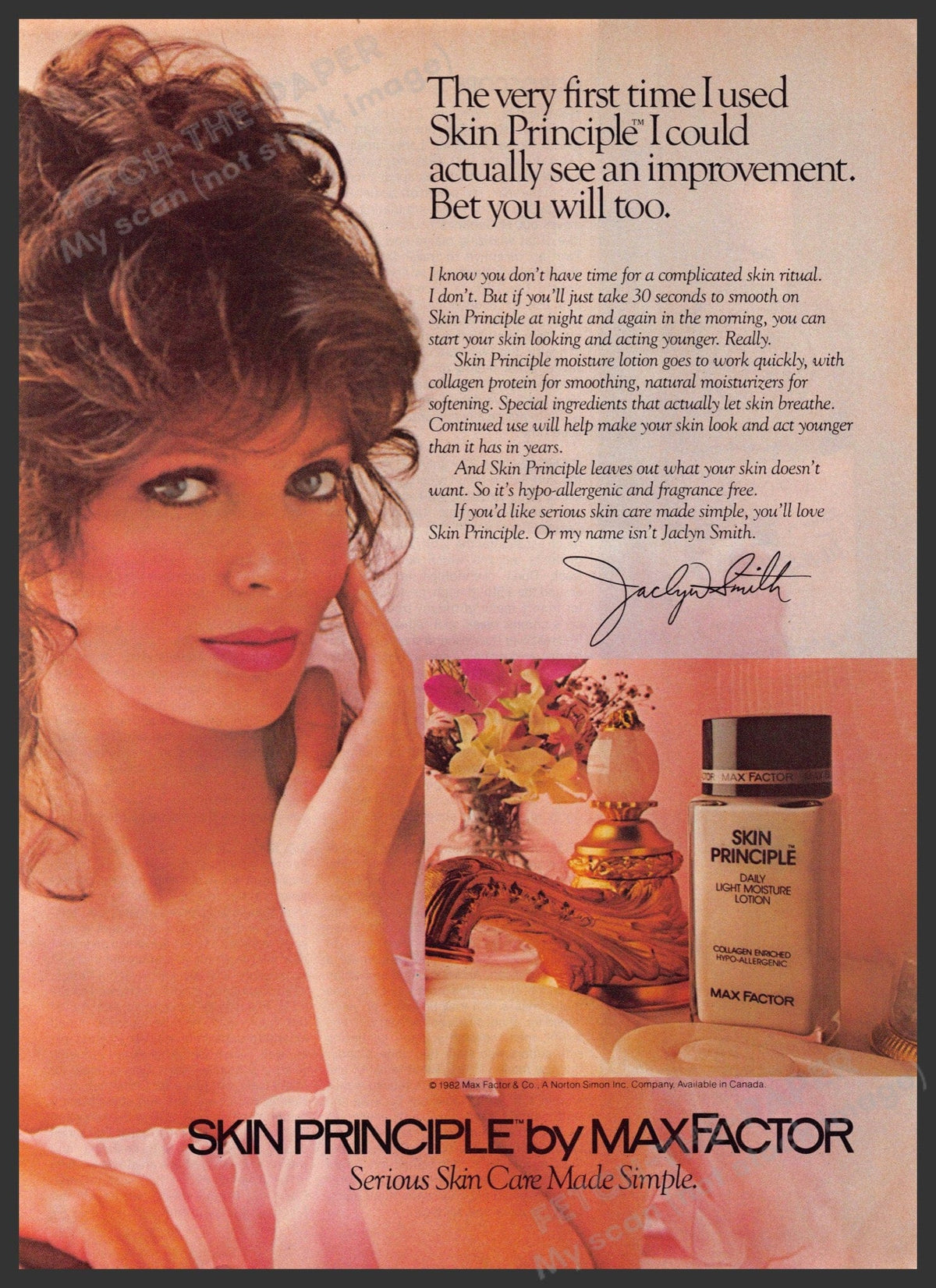 Max Factor 1982 Jaclyn Smith Skin Principle Print Ad — Fetch-the-Paper