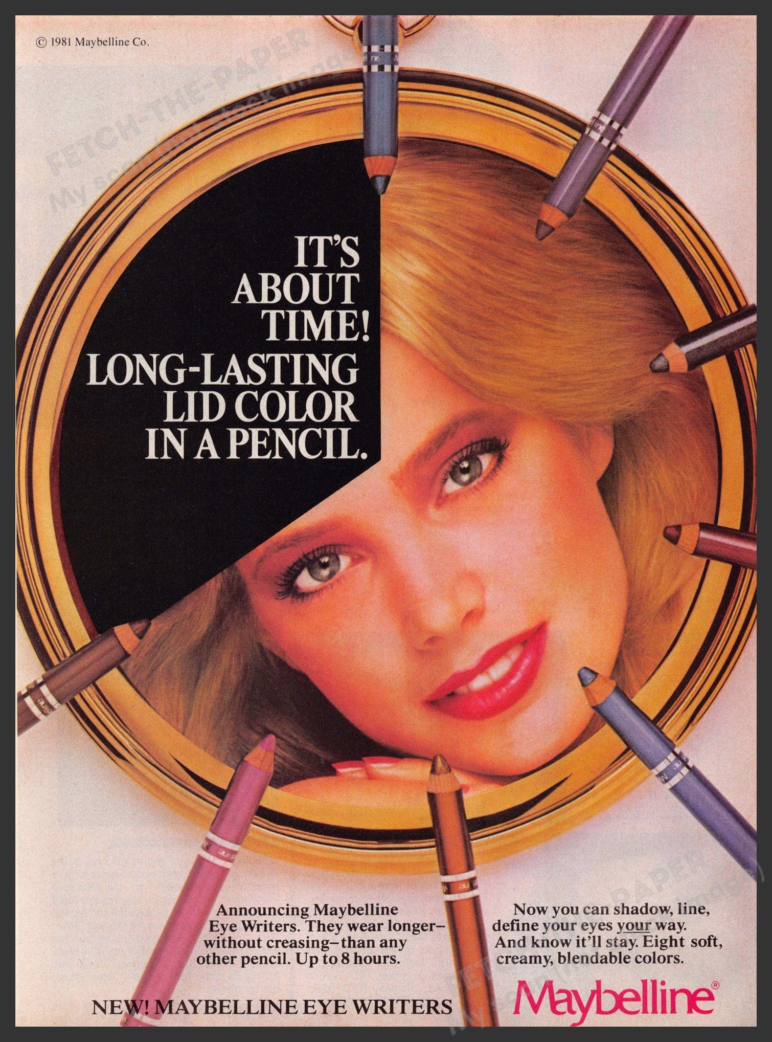 Maybelline 1980s Print Advertisement 1981 Eye Pencil Lid Color Face — Fetch-the-Paper