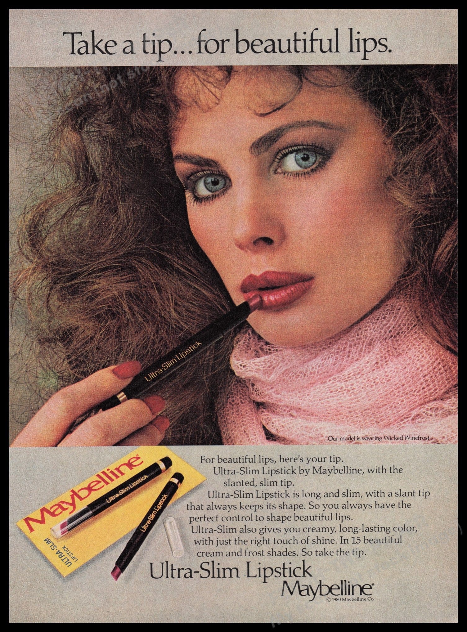 Maybelline Ultra Slim Lipstick 1980s Print Advertisement Ad 1981 Cosme ...