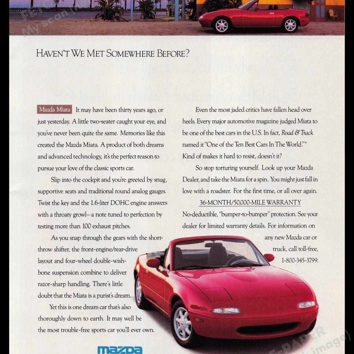 1991 Mazda Miata Print Ad - "It Just Feels Right" — Fetch-the-Paper