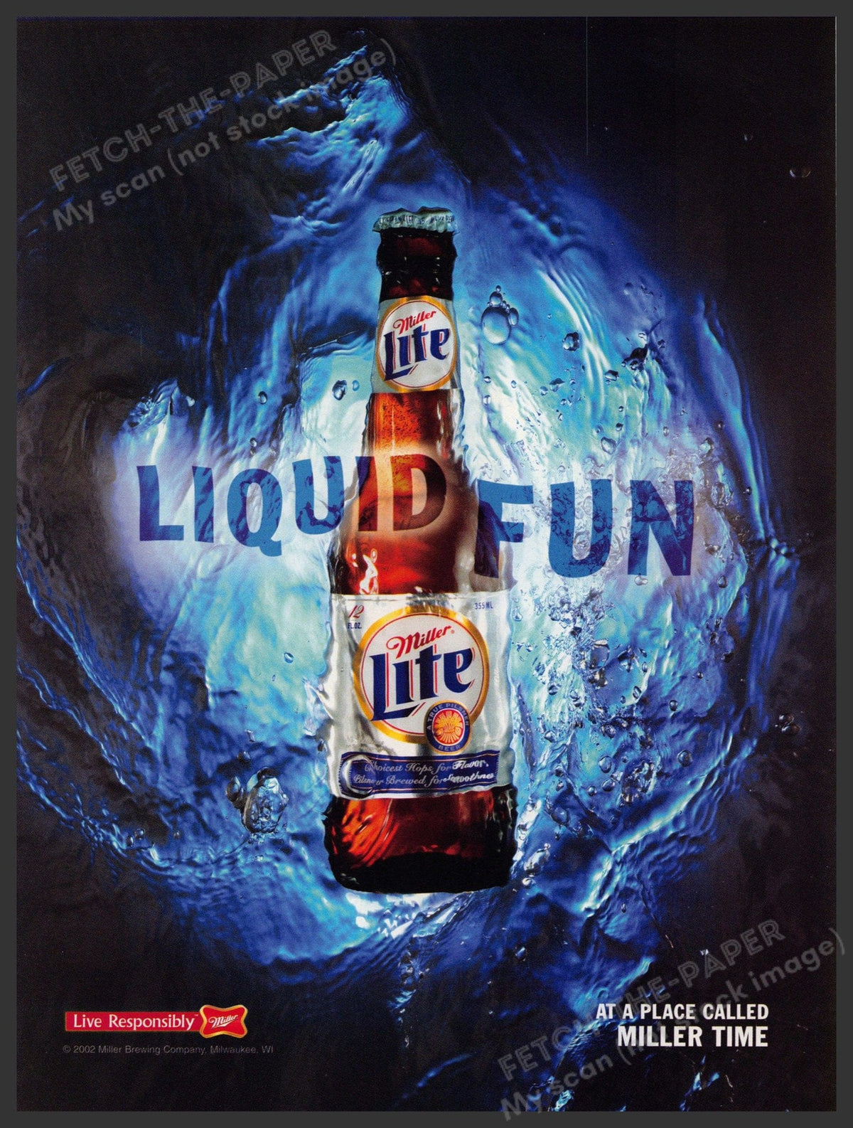 Miller Lite 2002 Print Ad - Liquid Fun Beer Water Ripples — Fetch-the-Paper