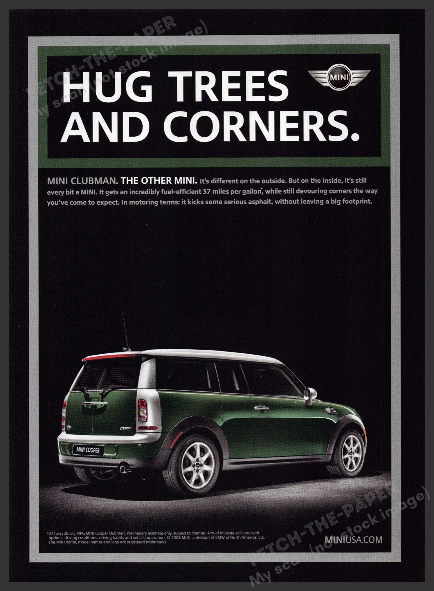 Mini Cooper 2000s Print Advertisement Ad 2008 "Hug trees and corners ...