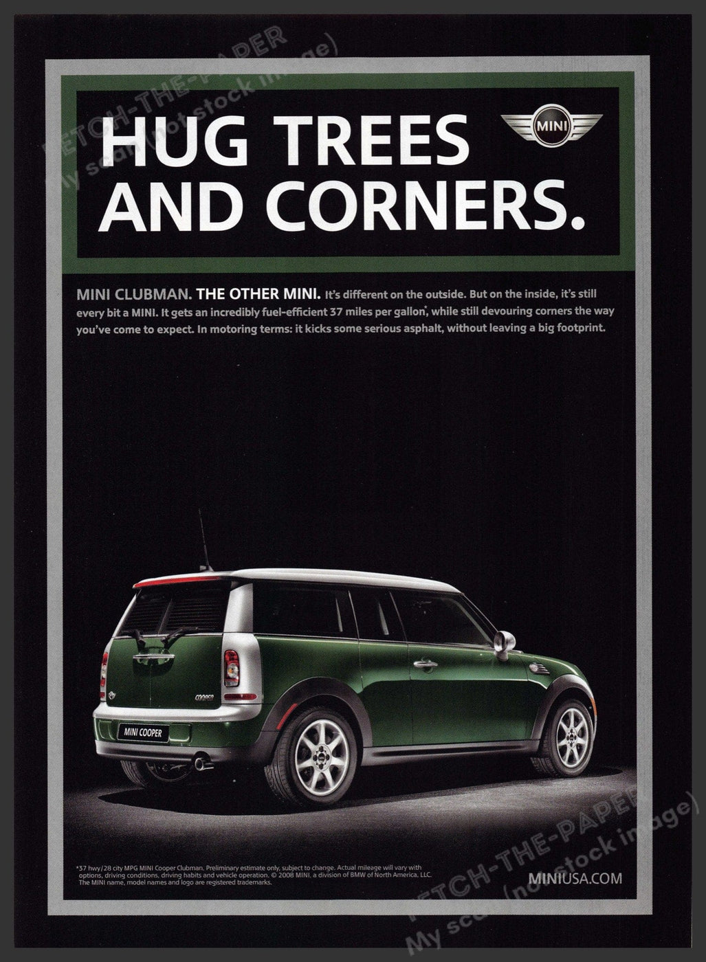 Mini Cooper 2000s Print Advertisement Ad 2008 "Hug trees and corners ...